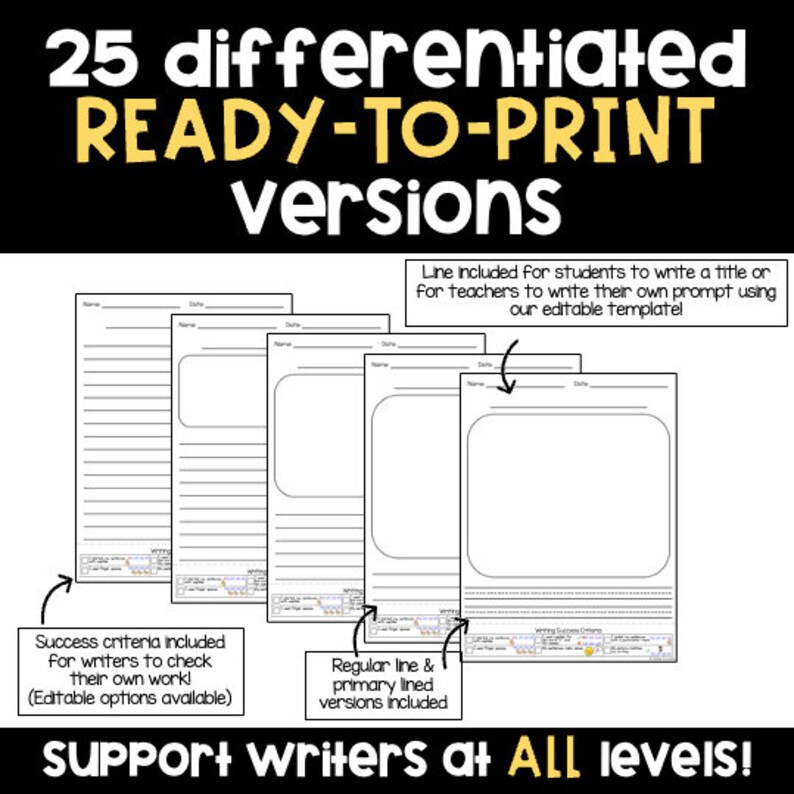 Writing Paper With Lines and Picture Box Templates | Editable Checklist ...