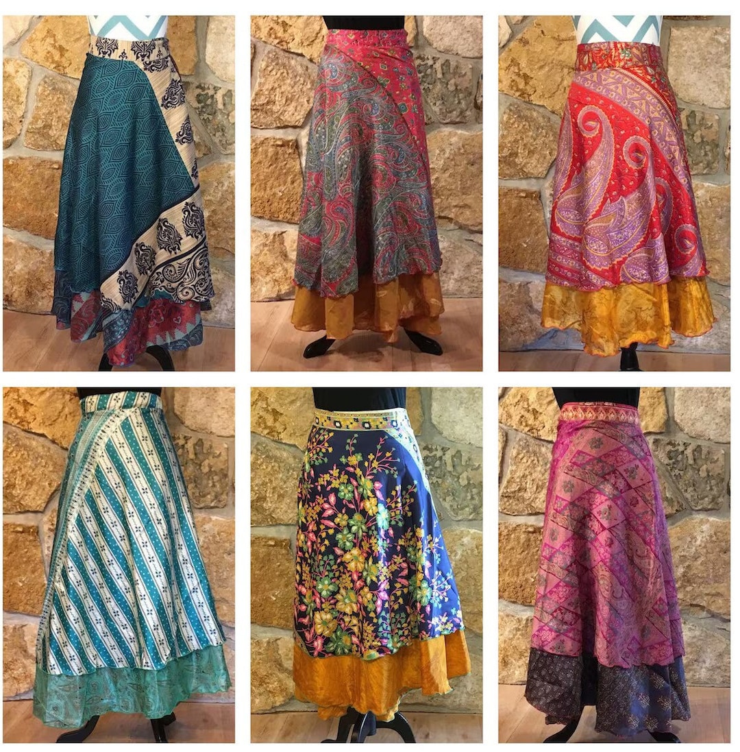 Indian Silk Long Wrap Skirts, Maxi Skirt, Bohemian Skirts, Hippie ...