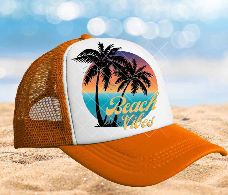 Tropical Beach Vibes Digital Design With Black Palm Trees on Ombre ...