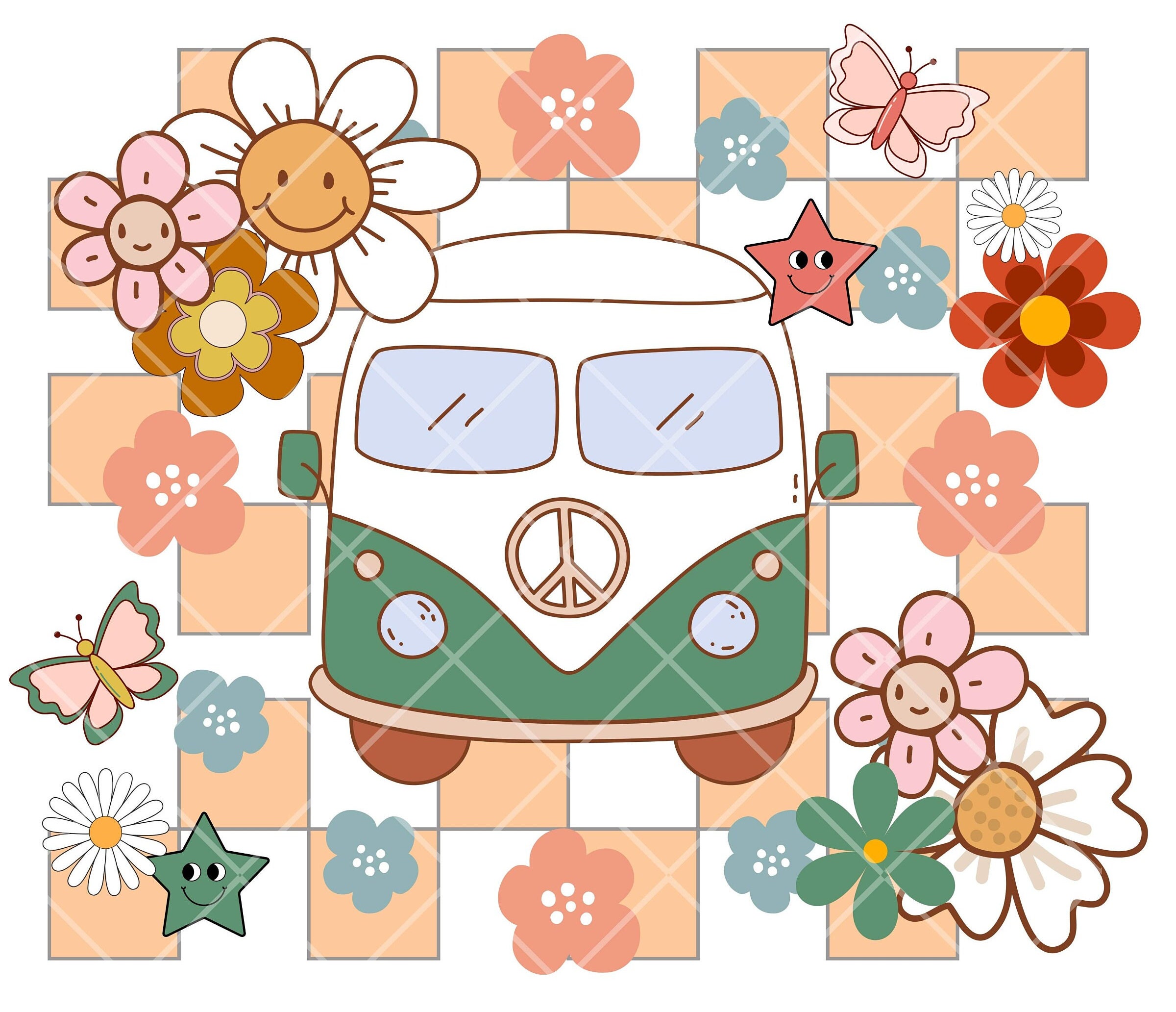 Hippie VW Van PNG Design, Retro Sublimation Graphic, Colorful Flowers ...