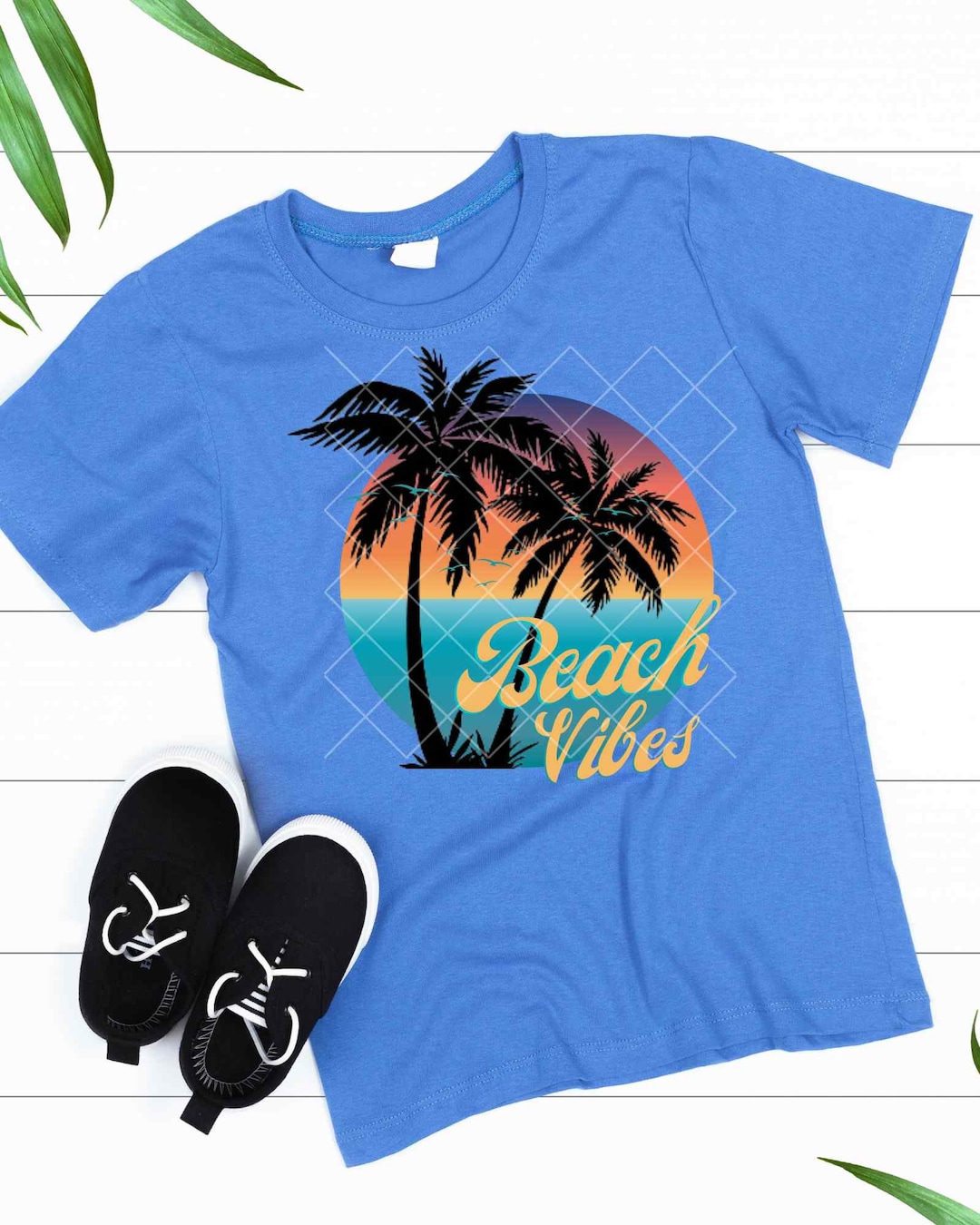 Tropical Beach Vibes Digital Design With Black Palm Trees on Ombre ...