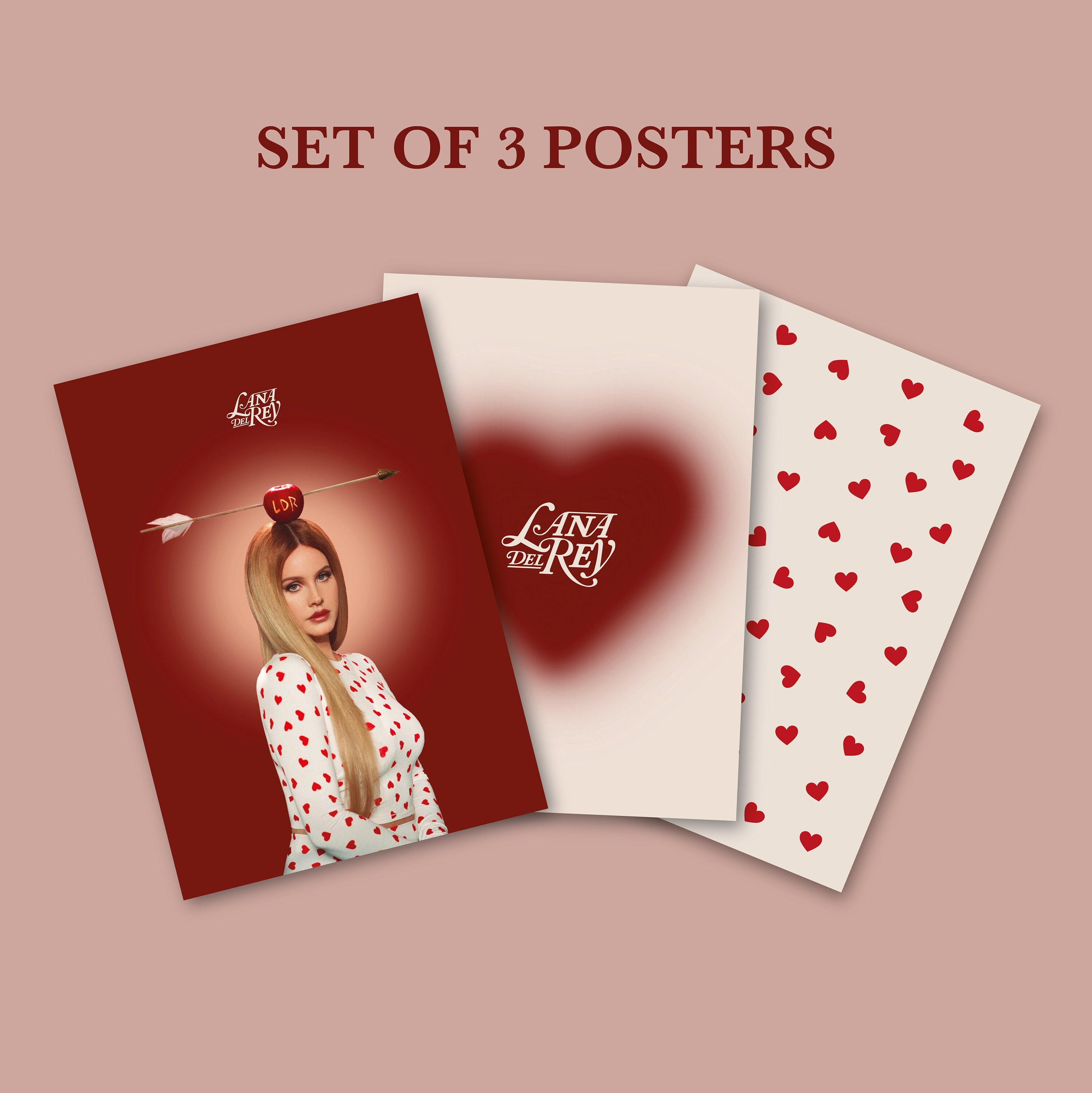 LDR Poster Lana Del Rey Skims Fan Art Red Hearts Set of 3 Posters Girly ...