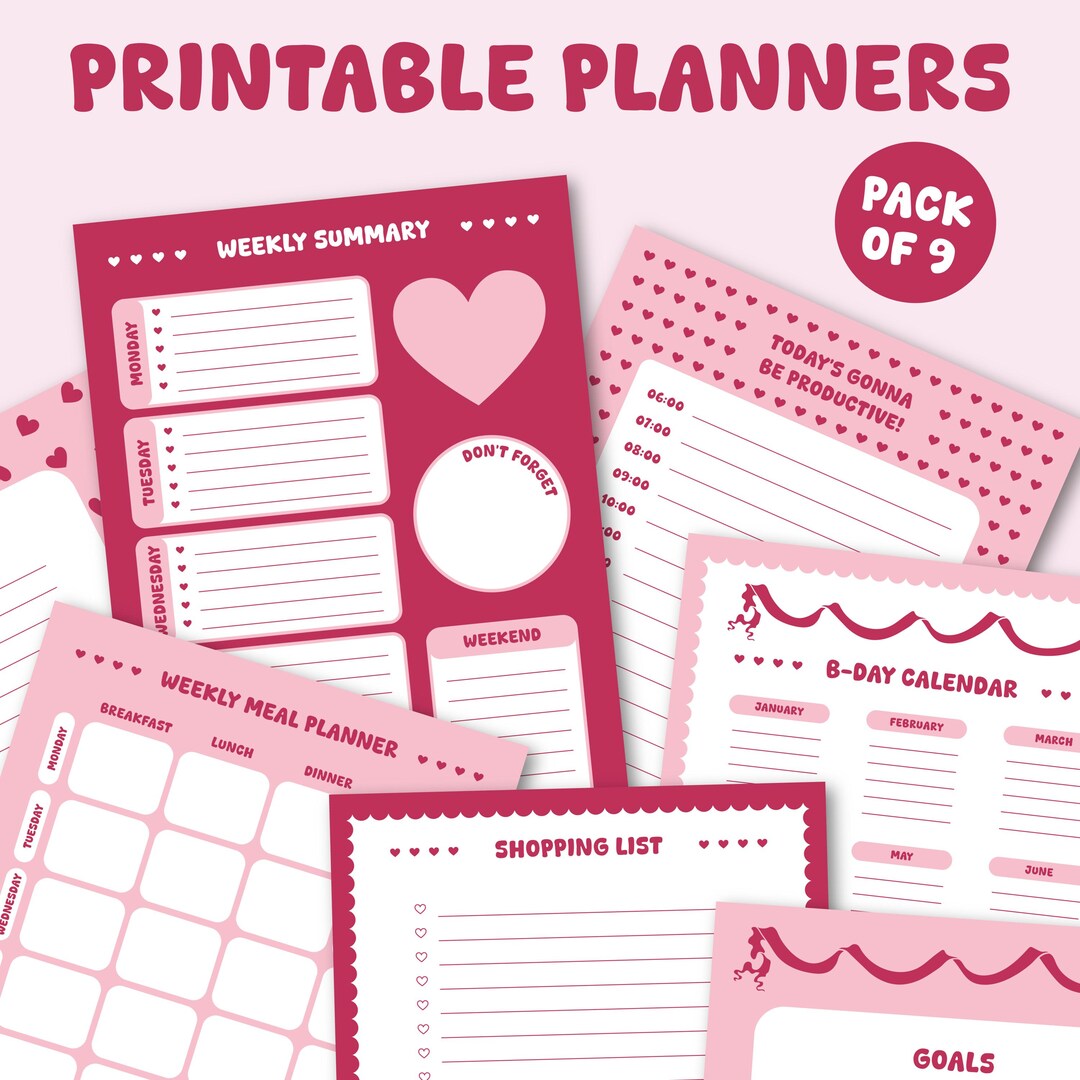 Essential Cute Coquette Kawaii Pink Heart Themed Printable Planner ...