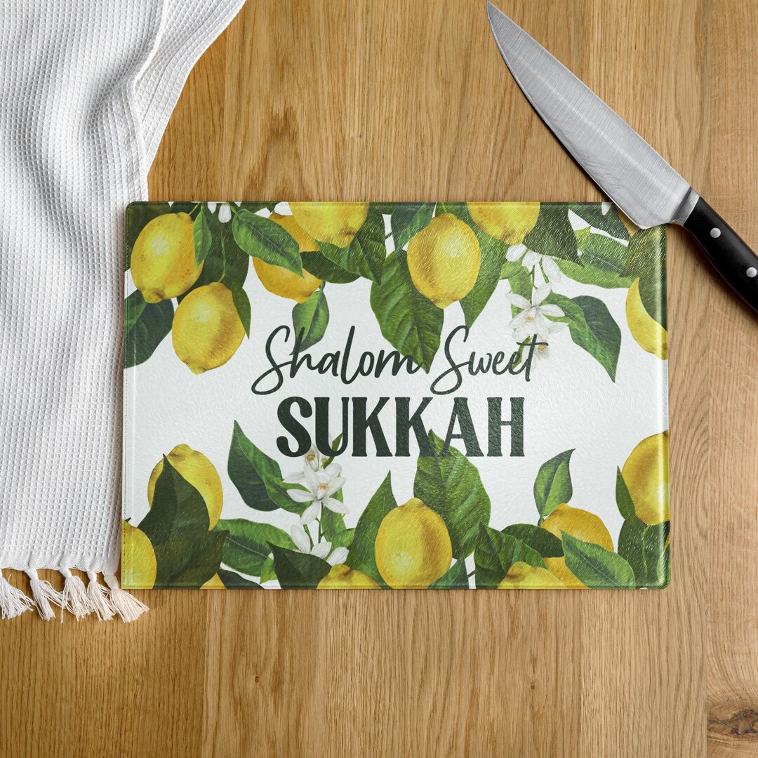 Shalom Sweet Sukkah Glass Cutting Board, Citrus Etrog Inspired Sukkot ...
