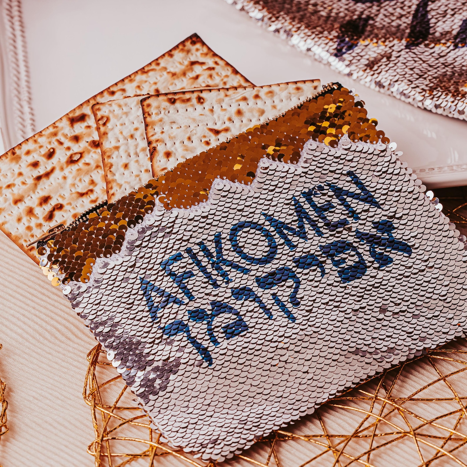 Matzah Cover for Passover, Modern Judaica Sequined Passover Seder Decor ...