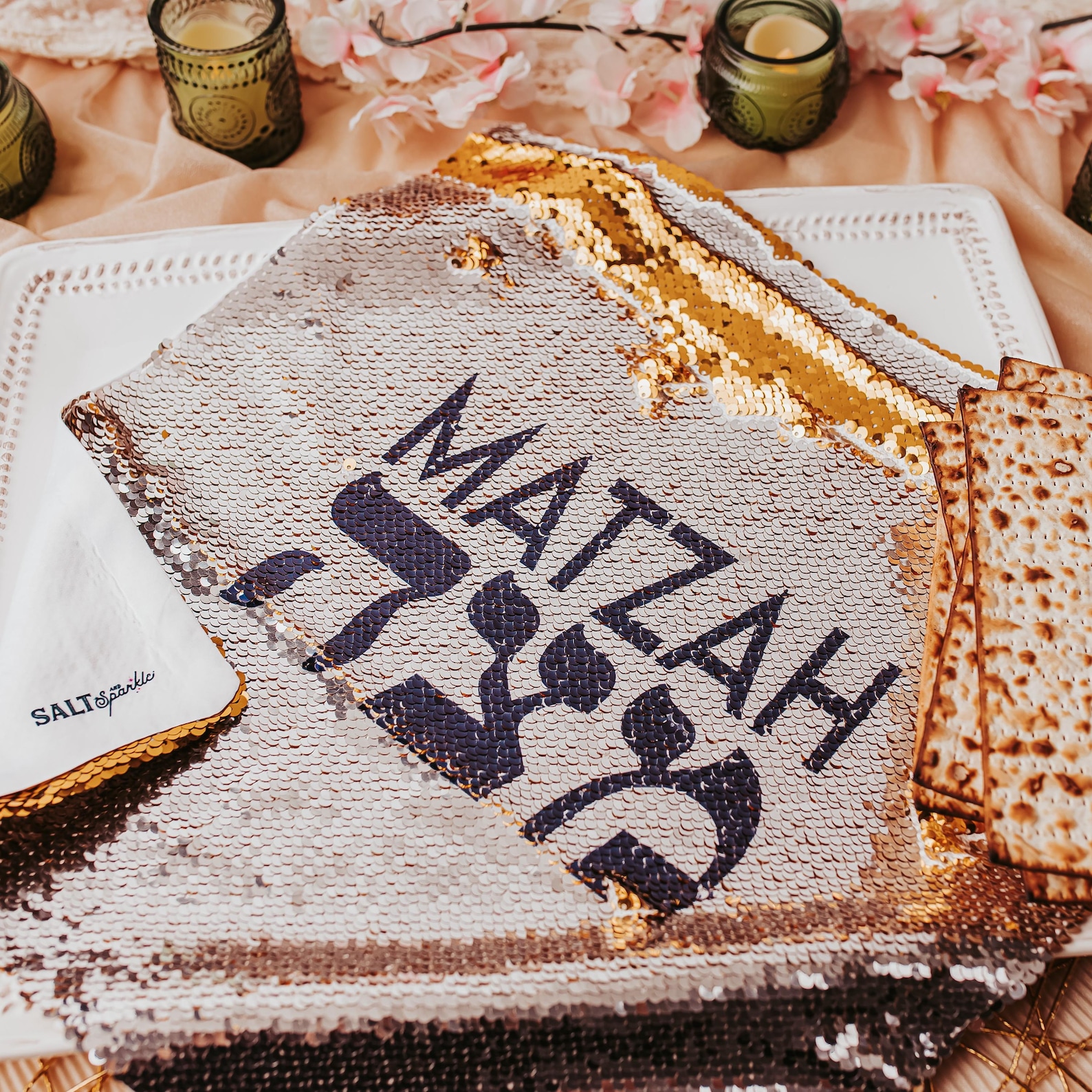 Matzah Cover for Passover, Modern Judaica Sequined Passover Seder Decor ...