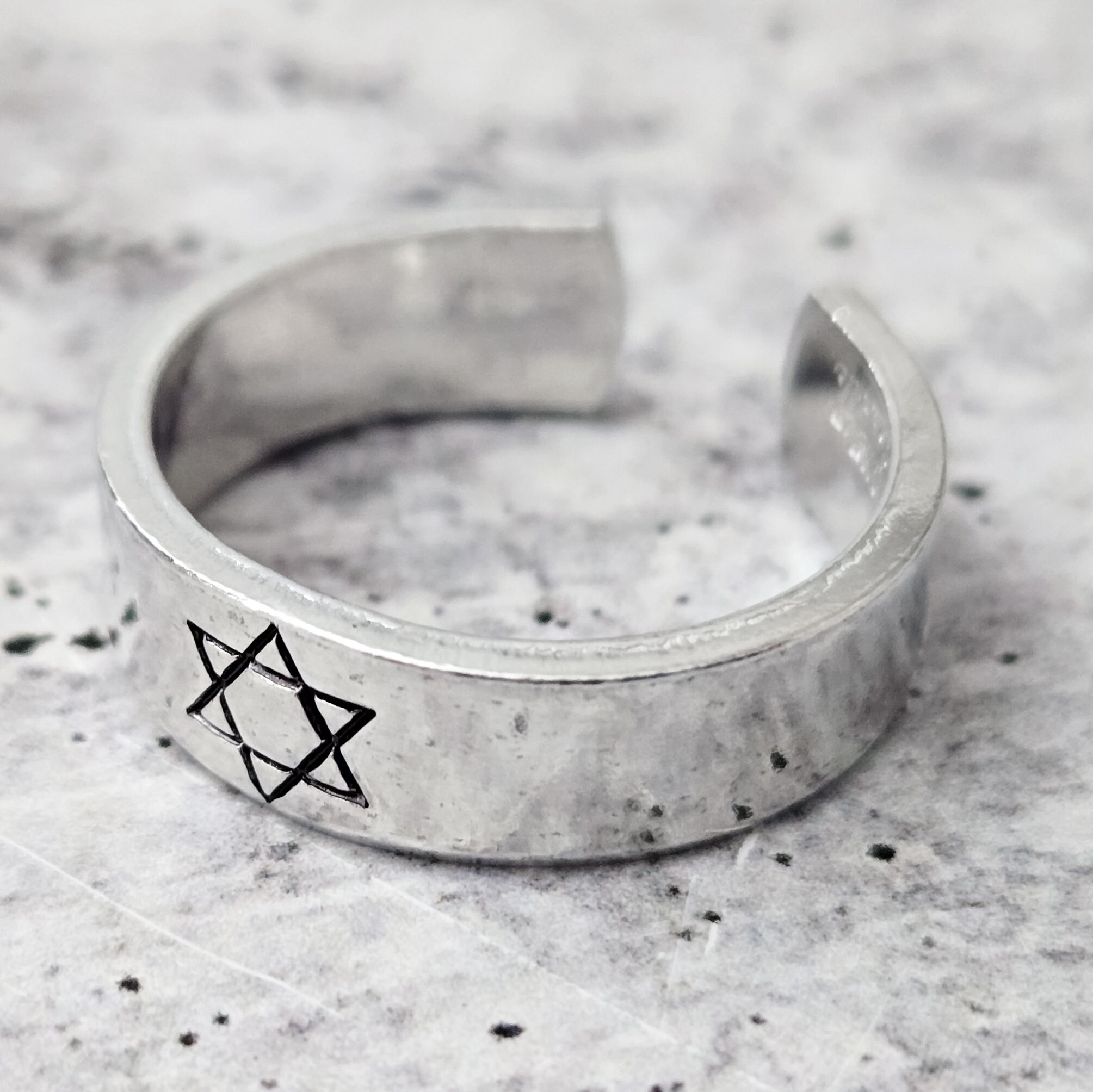 Star of David Open Back Thin Band Ring, Gender Neutral Magen David ...