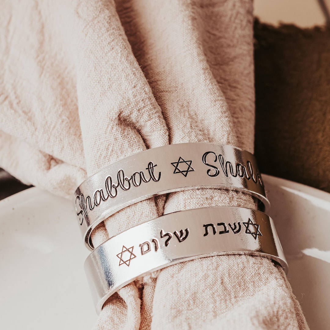 Shabbat Shalom Handcrafted Napkin Rings, Housewarming Gift for Jewish ...