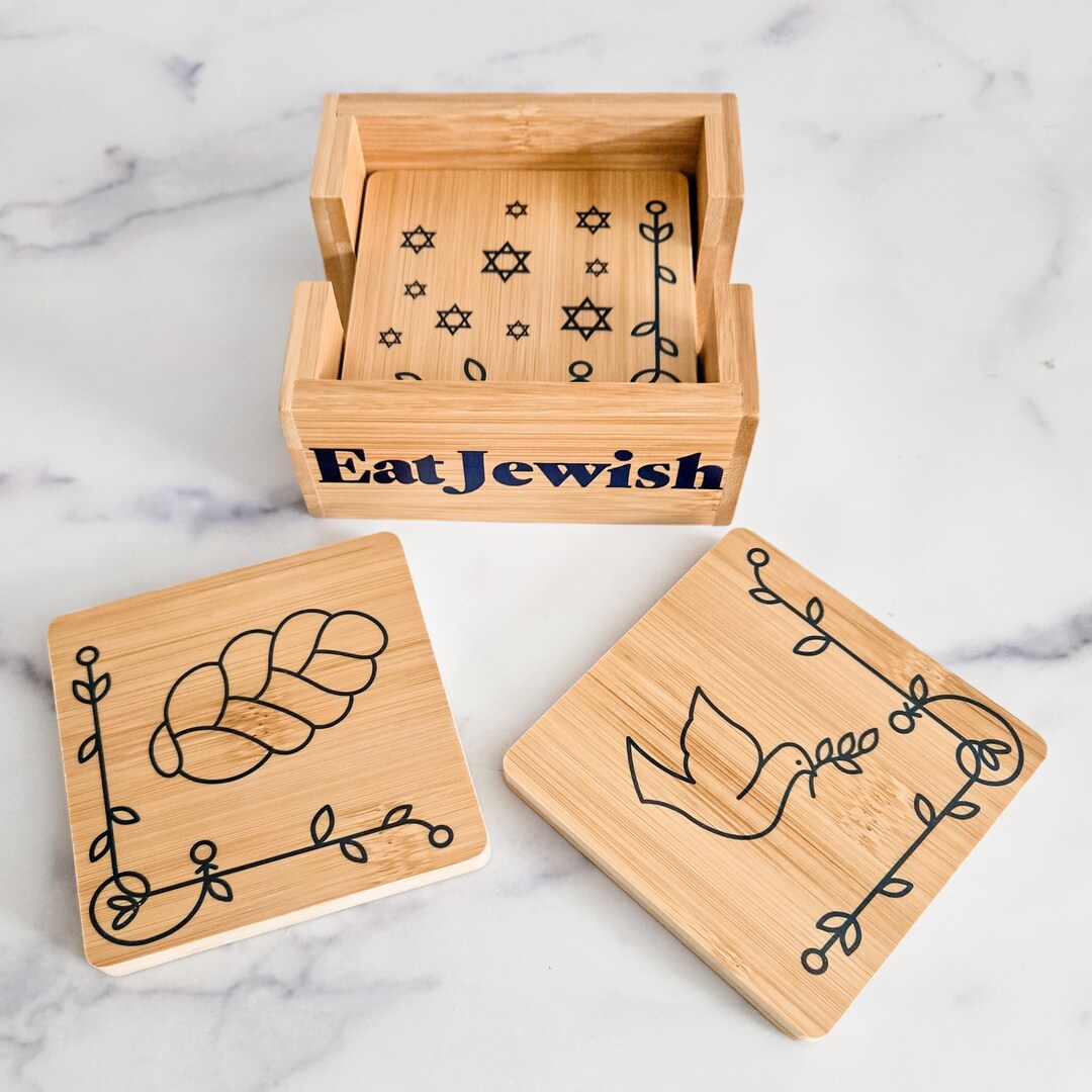 Melinda Strauss × Salt Sparkle Shalom Eat Jewish Coaster Set – Bamboo ...