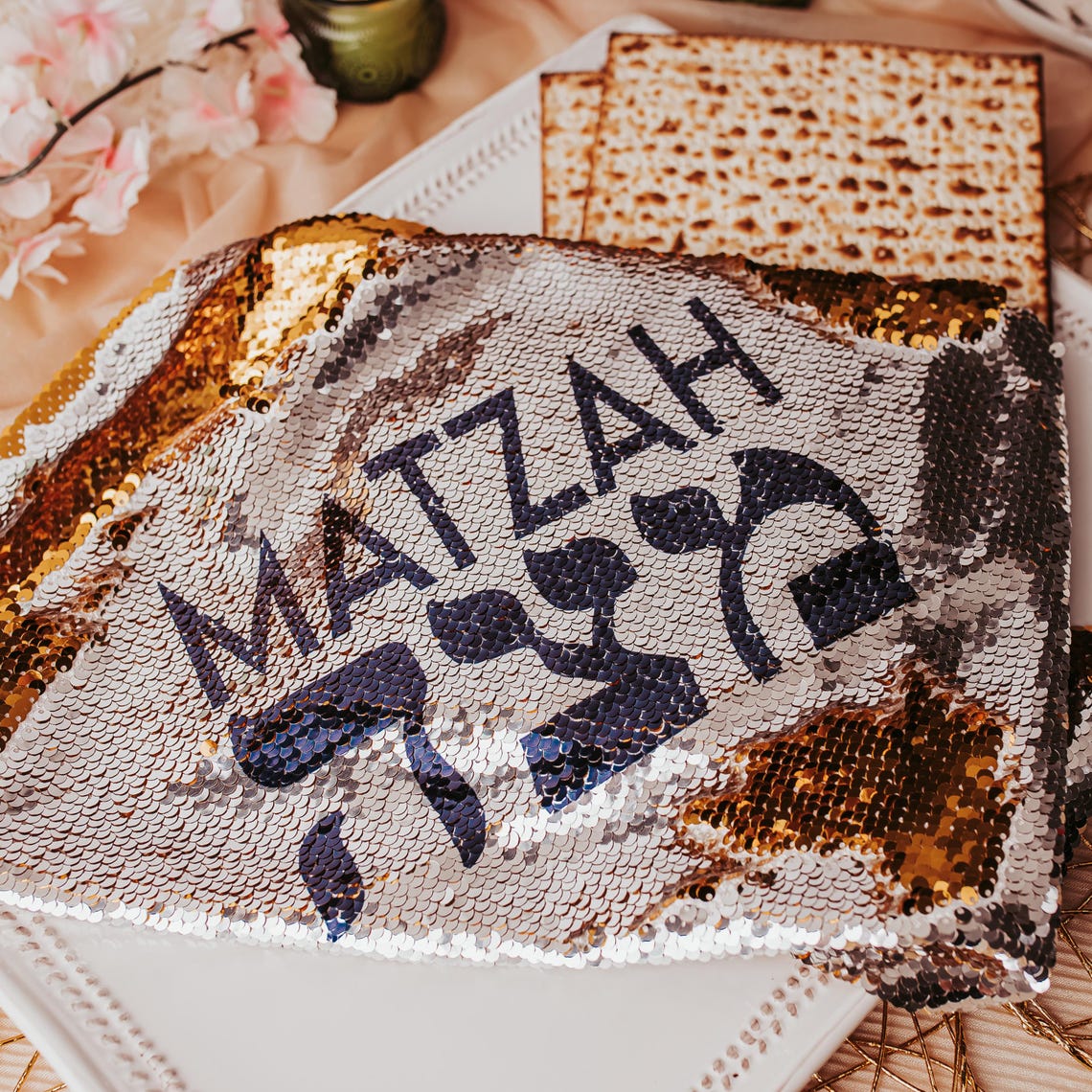 Matzah Cover for Passover, Modern Judaica Sequined Passover Seder Decor ...