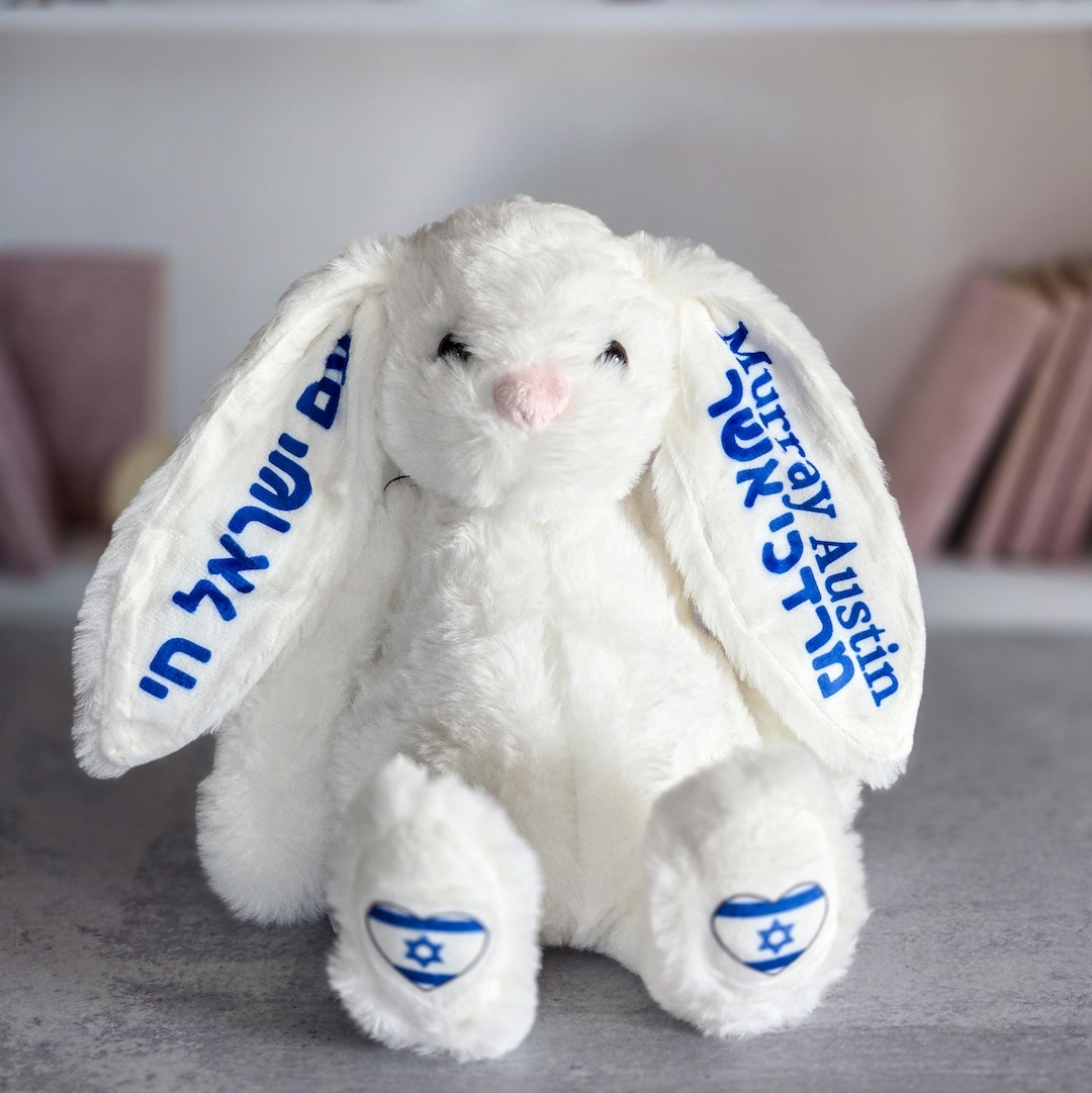 Personalized Am Yisrael Chai Plush Bunny Rabbit, Jewish Baby Naming ...