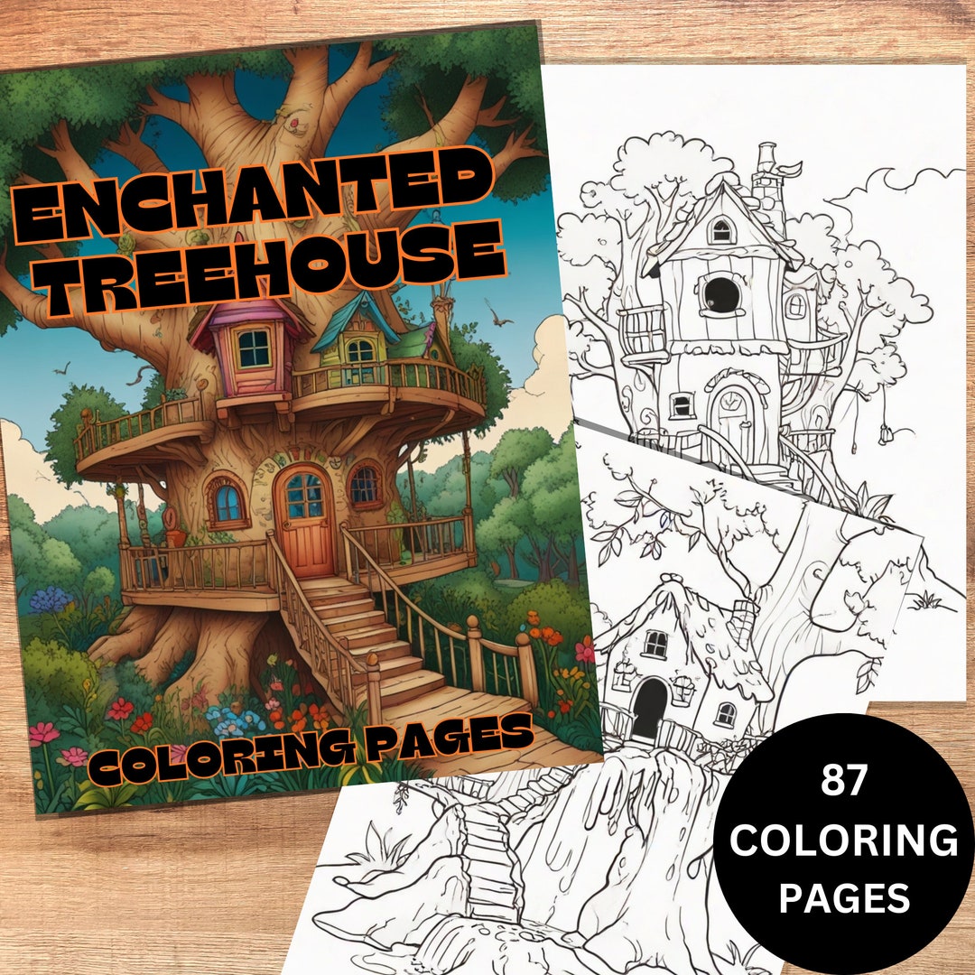 Enchanted Treehouse Coloring Book, Printable Coloring Pages for Adults ...