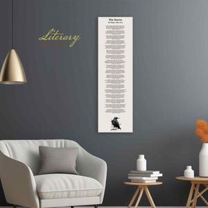 Edgar Allan Poe the Raven Poem Wall Art - 12x40 Canvas Print With Raven ...