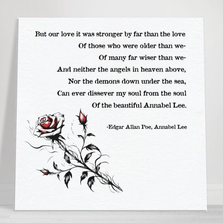 Edgar Allan Poe Annabel Lee Canvas Wall Art Rose, Art for Booklovers ...