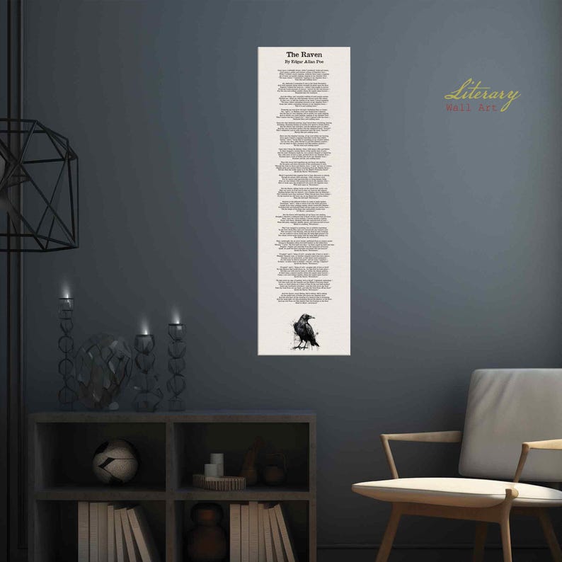 Edgar Allan Poe the Raven Poem Wall Art - 12x40 Canvas Print With Raven ...