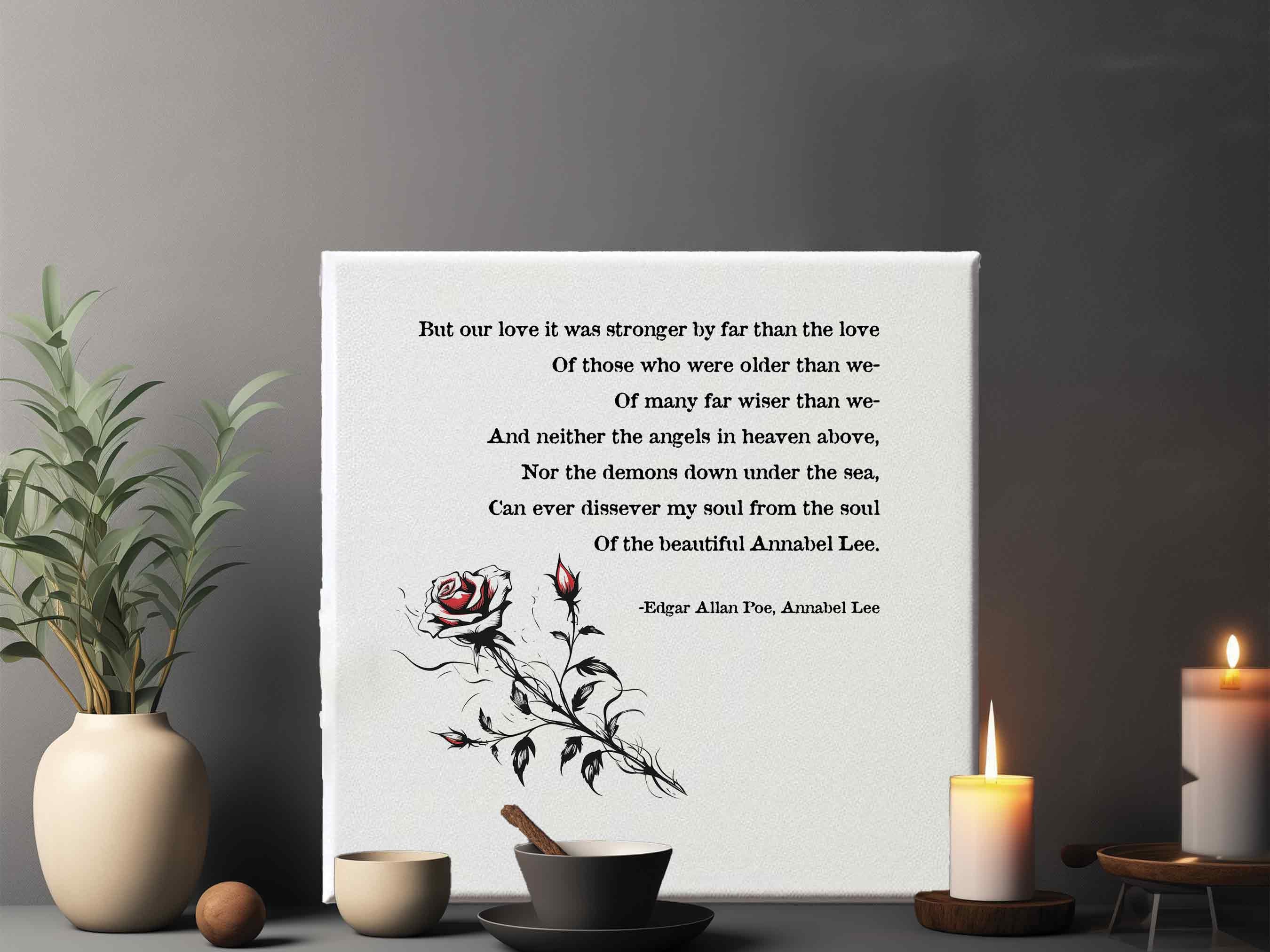 Edgar Allan Poe Annabel Lee Canvas Wall Art Rose, Art for Booklovers ...