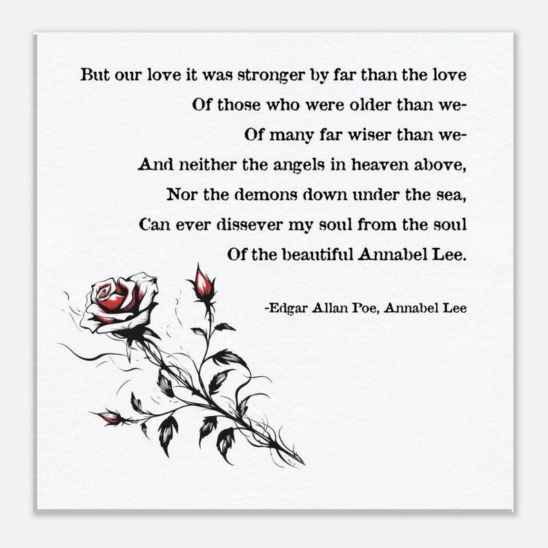 Edgar Allan Poe Annabel Lee Canvas Wall Art - Rose, Art for Booklovers ...