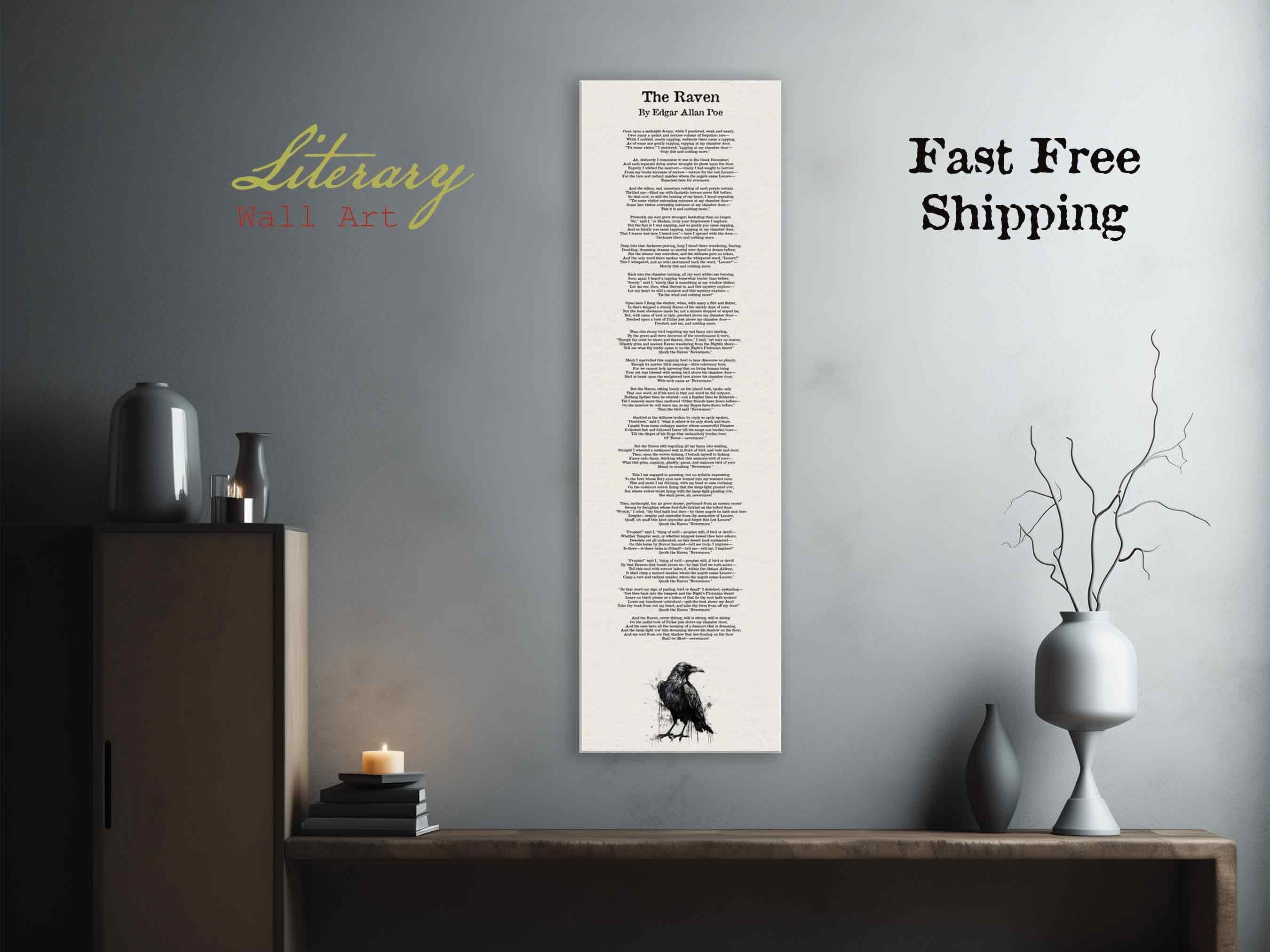 Edgar Allan Poe the Raven Poem Wall Art - 12x40 Canvas Print With Raven ...