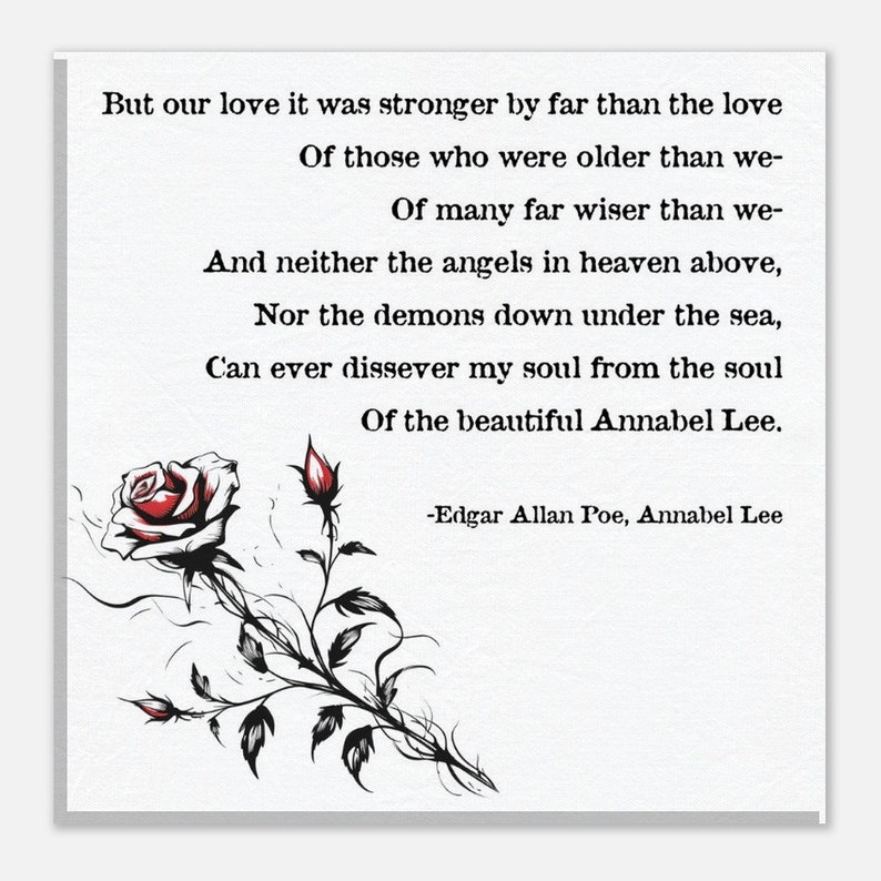 Edgar Allan Poe Annabel Lee Canvas Wall Art - Rose, Art for Booklovers ...