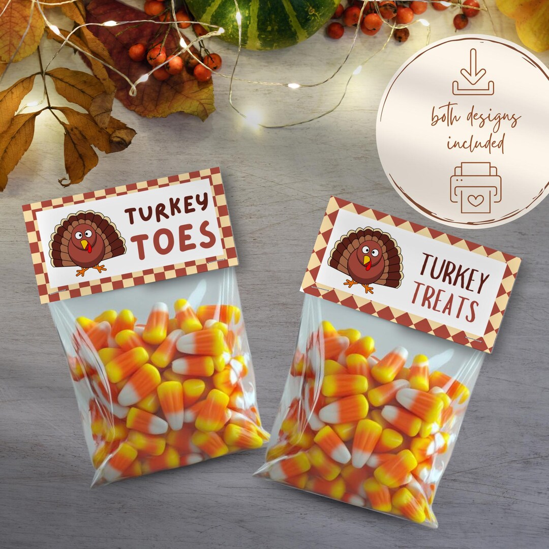 Thanksgiving Favor Bag Topper, Printable Turkey Treat Tags Instant ...