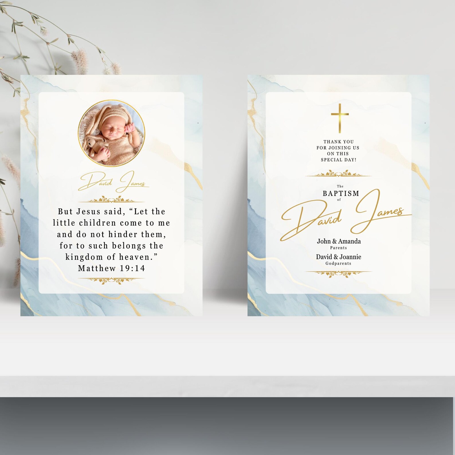 Blue Watercolor Prayer Card Keepsake Template, Printable Bookmark ...