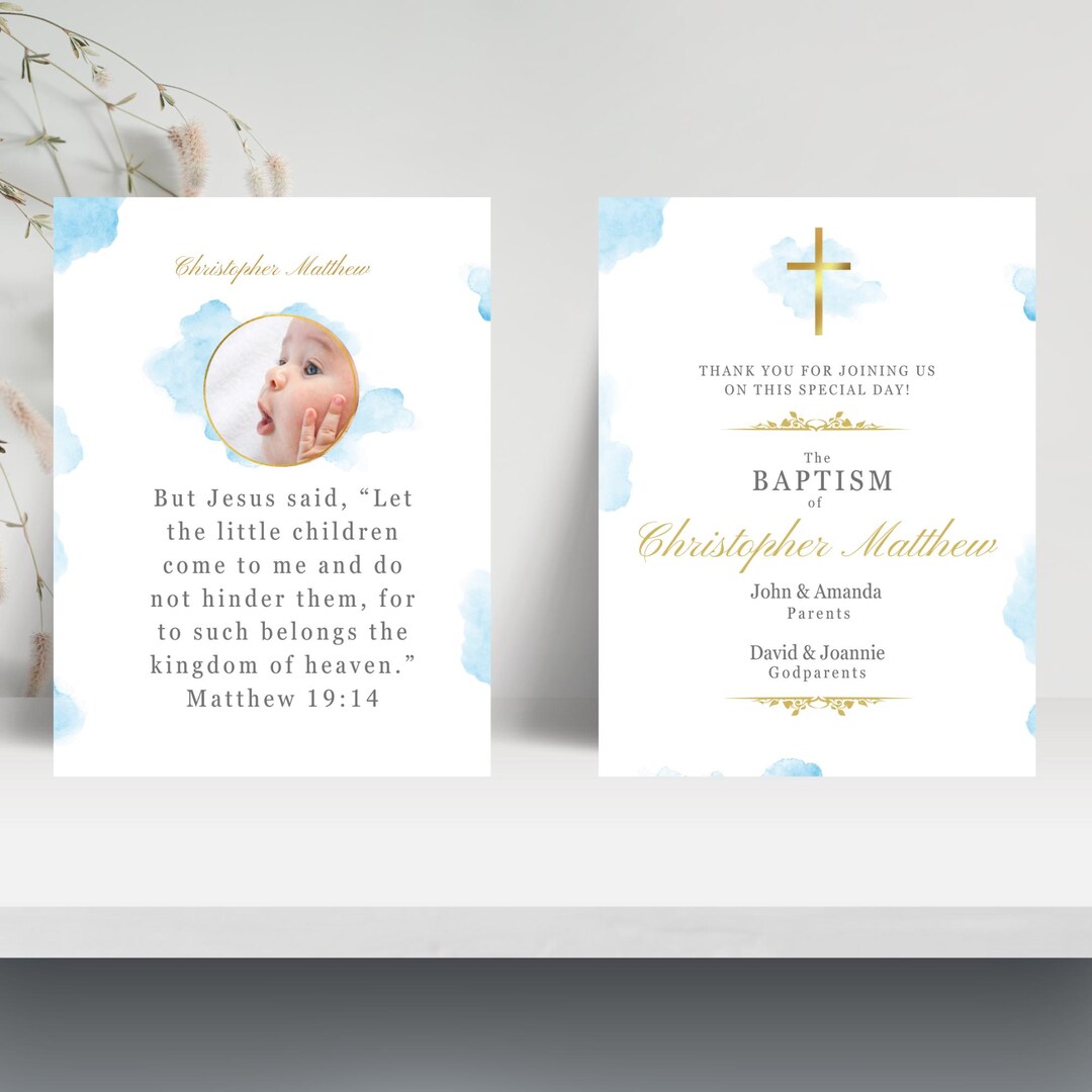 Blue Watercolor Prayer Card Keepsake Template, Printable Bookmark ...