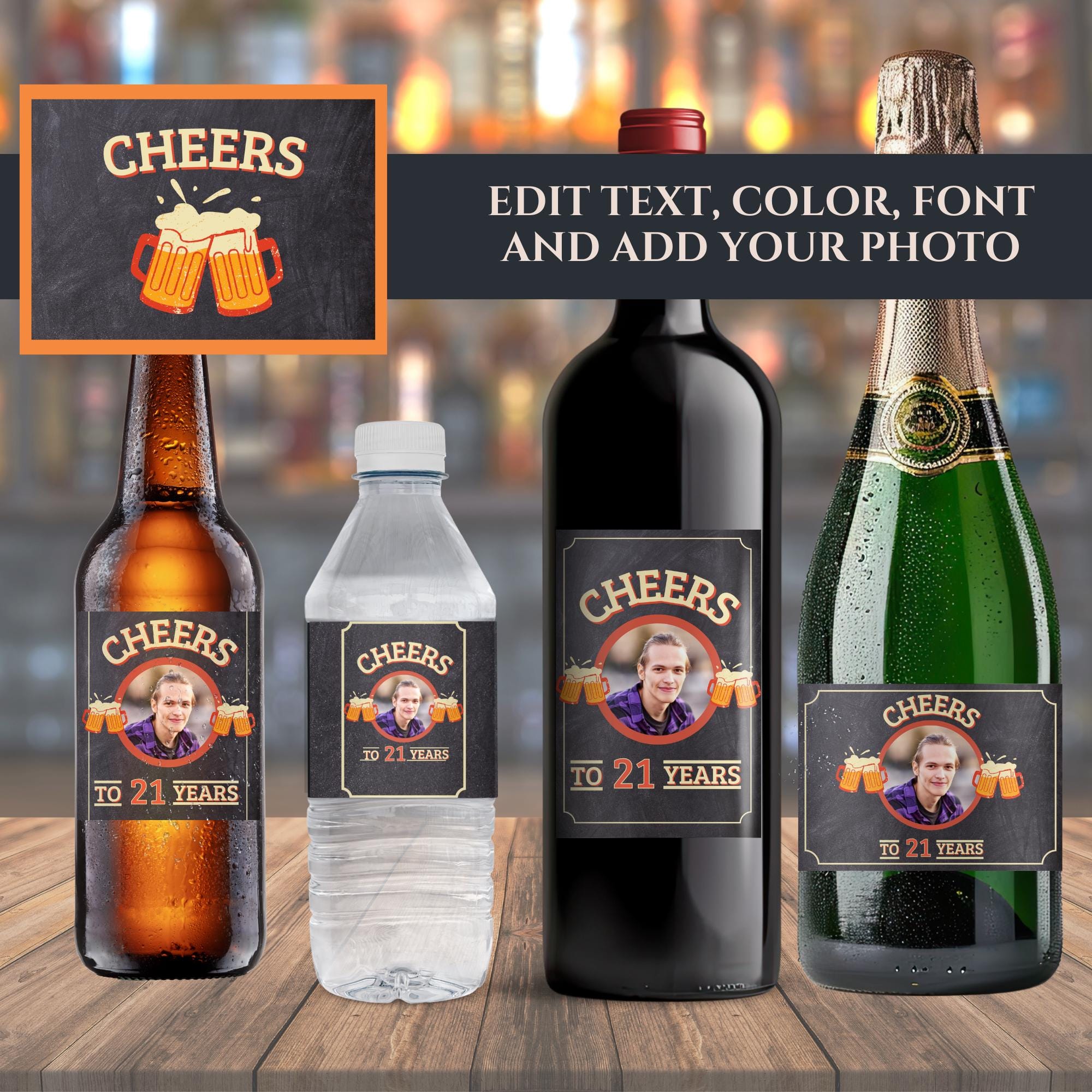 Cheers and Beers Bottle Label for Birthday, 21st Birthday Party, Wine ...