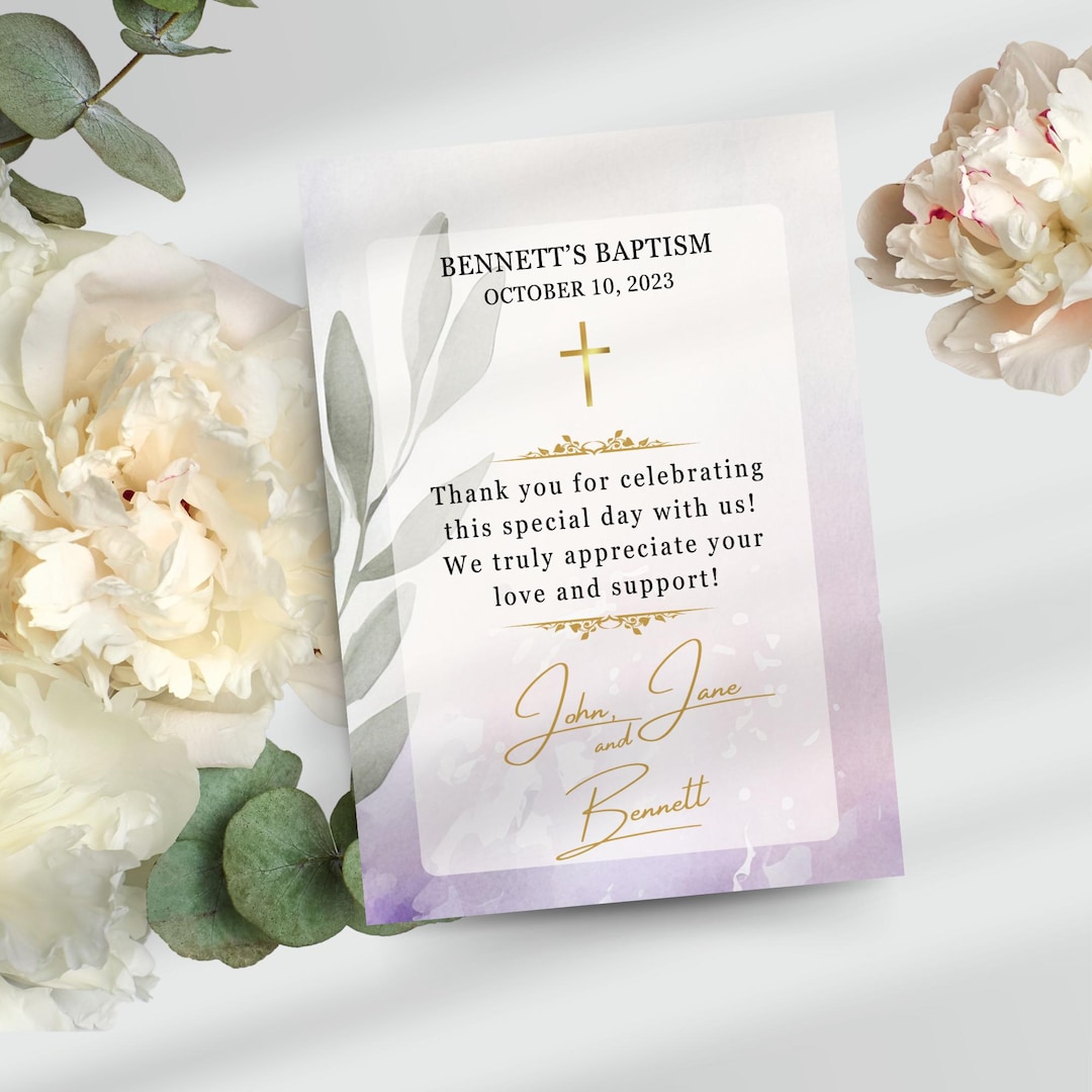 Baptism Thank You Card Template, Printable Digital Download ...