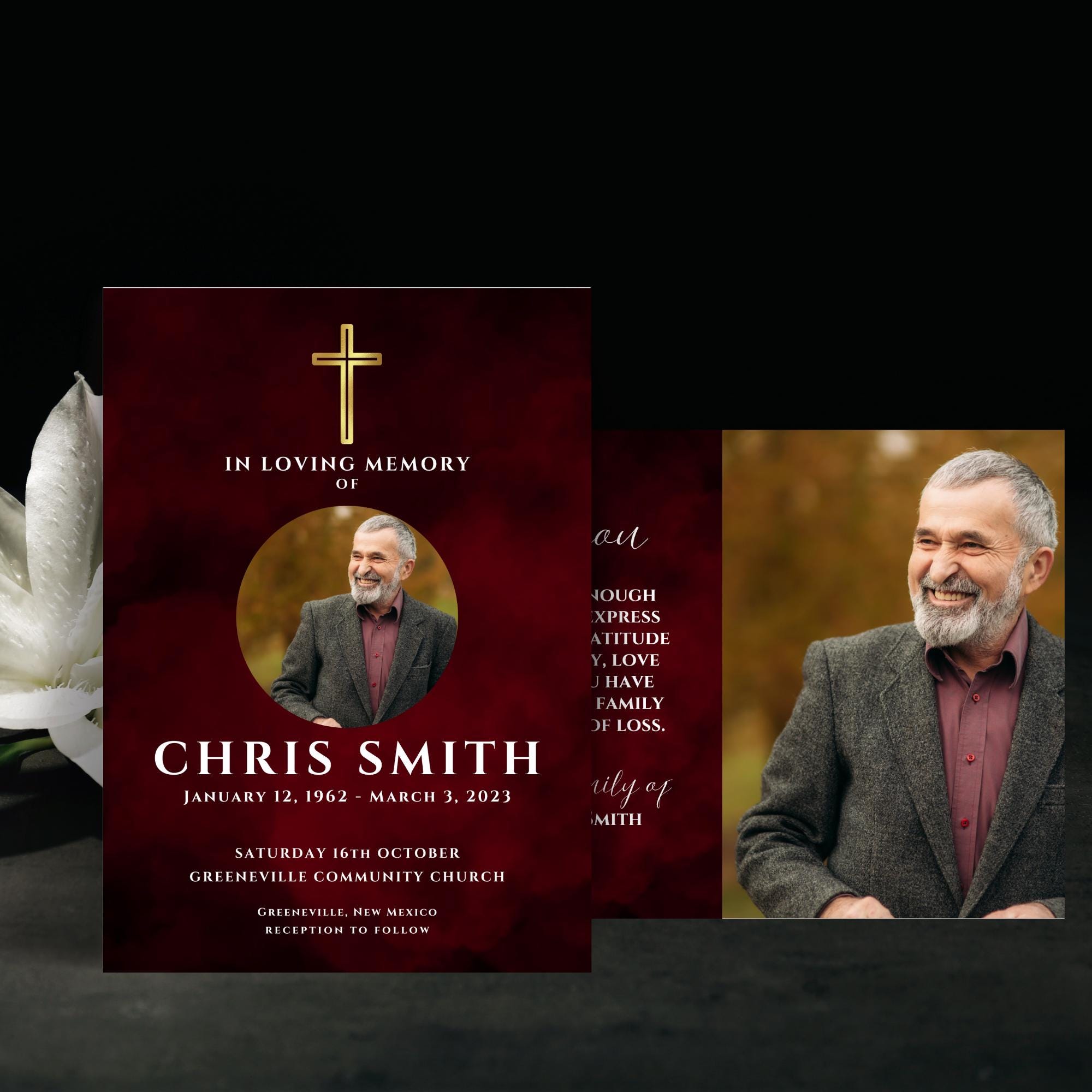 Memorial Service Invitation Template, Gold Cross Celebration of Life ...