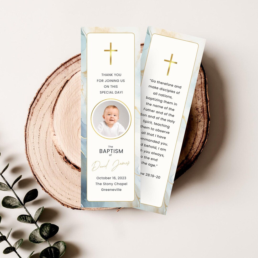 Personalized Baptism Bookmark, Custom Editable Book Mark, Gold Cross ...