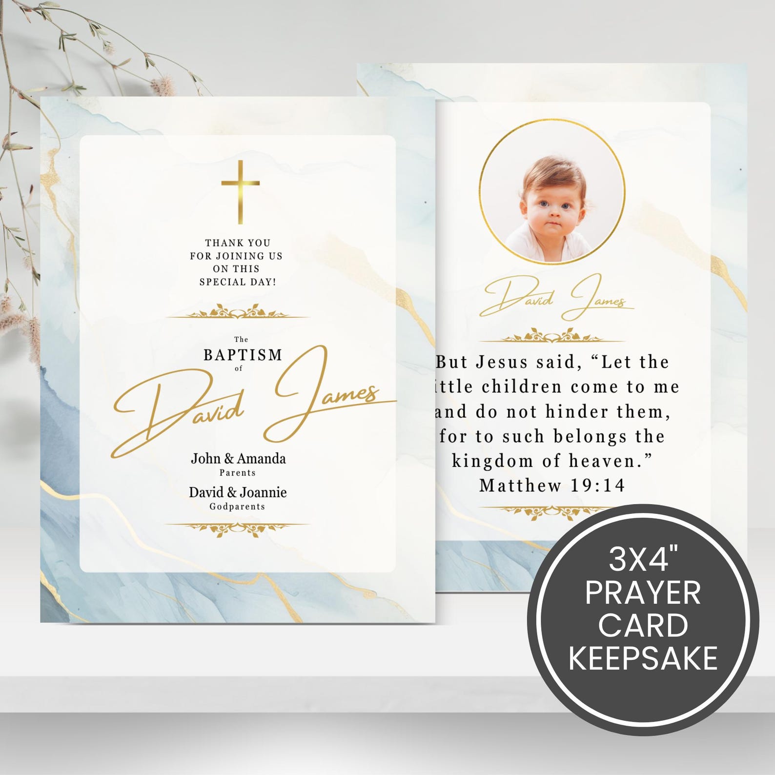 Watercolor Baptism Prayer Card: Photo Bookmark Keepsake (digital ...