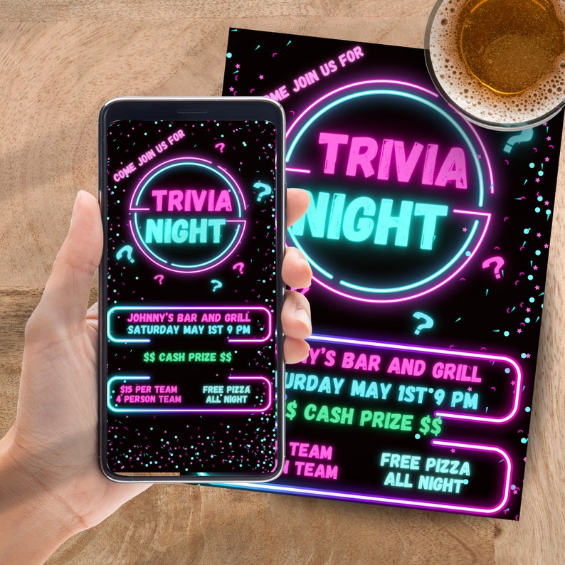 Trivia Night Invitation Adult Game Night Party Invite Pub Quiz Contest ...
