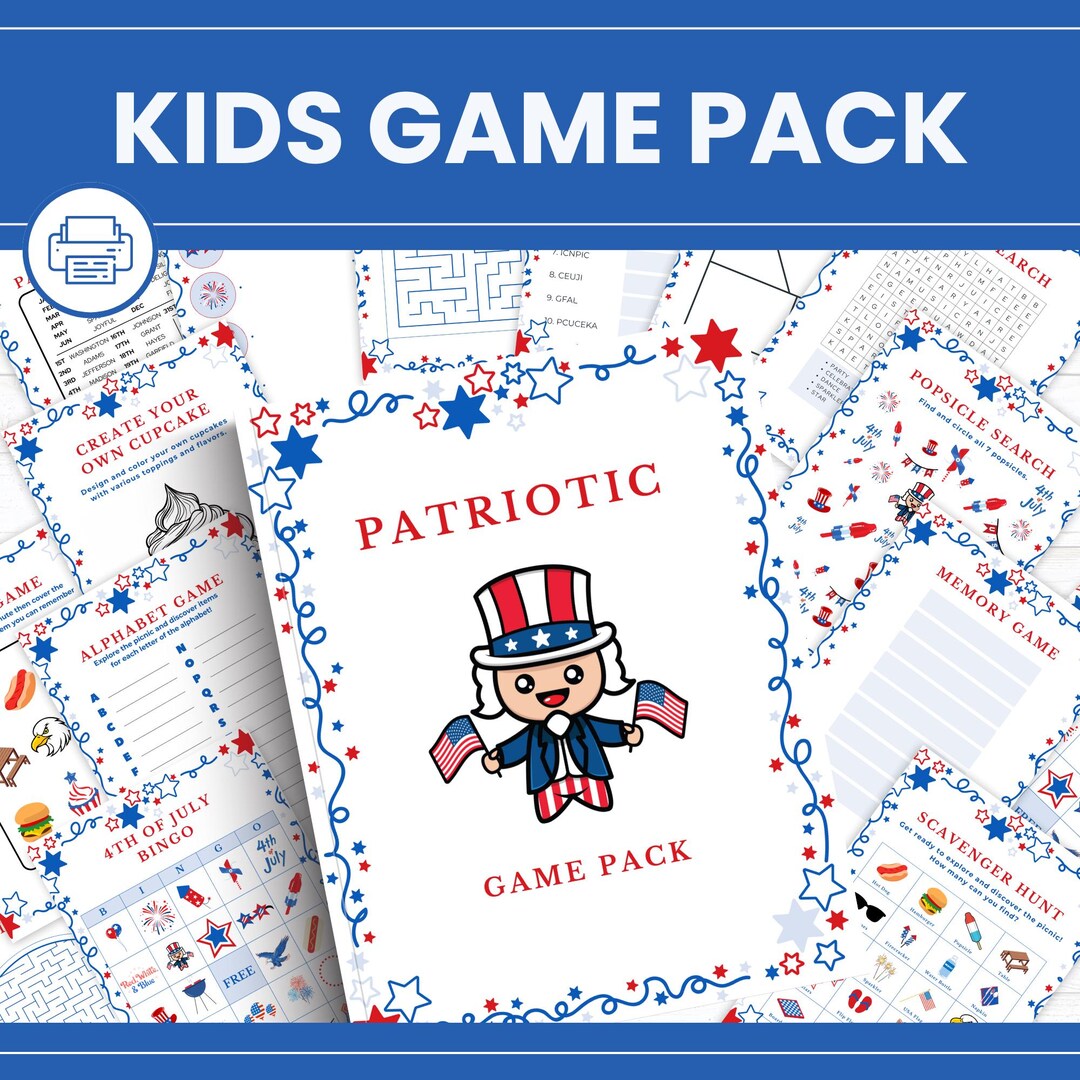 4th of July Games, Independence Day Party Game, Patriotic Activity Pack ...