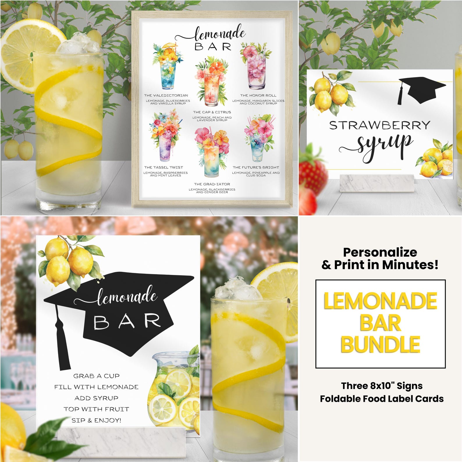 Lemonade Bar Sign Graduation Party, Editable Printable Drink Station ...