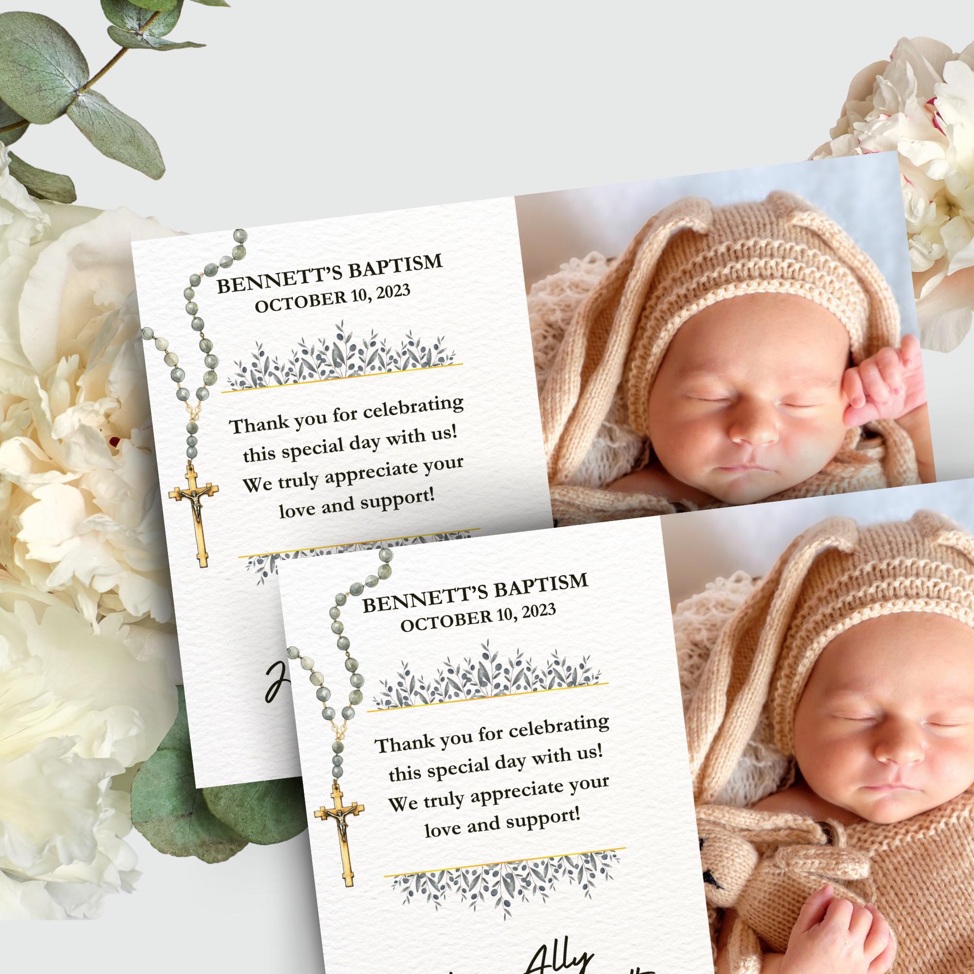 Rosary Baptism Thank You Card Template With Photo, Editable Printable ...