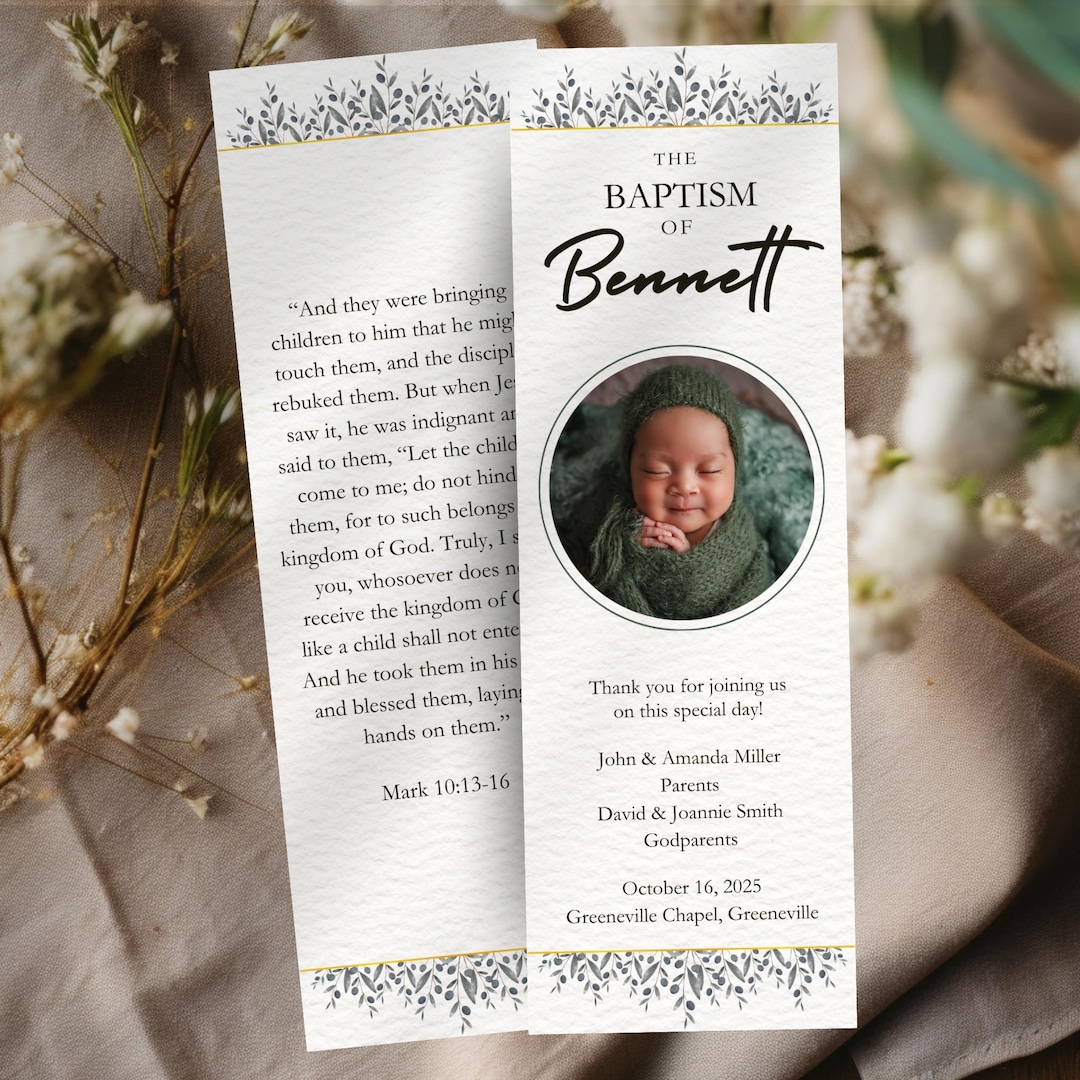 Editable Baptism Bookmark Template, Christening Party Favor, Baby ...