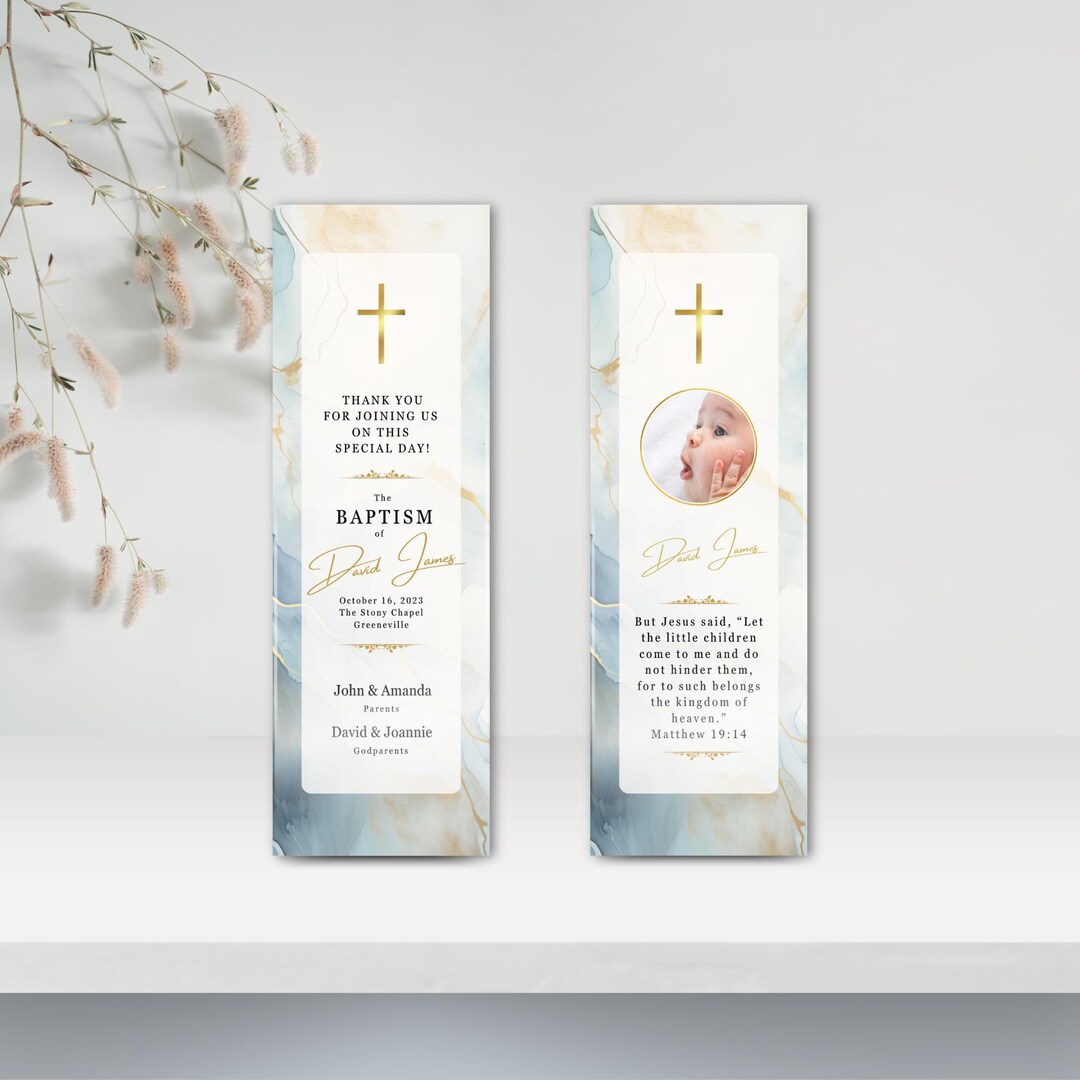 Baby Boy Baptism Favors, Custom Editable Personalized Printable Boho ...