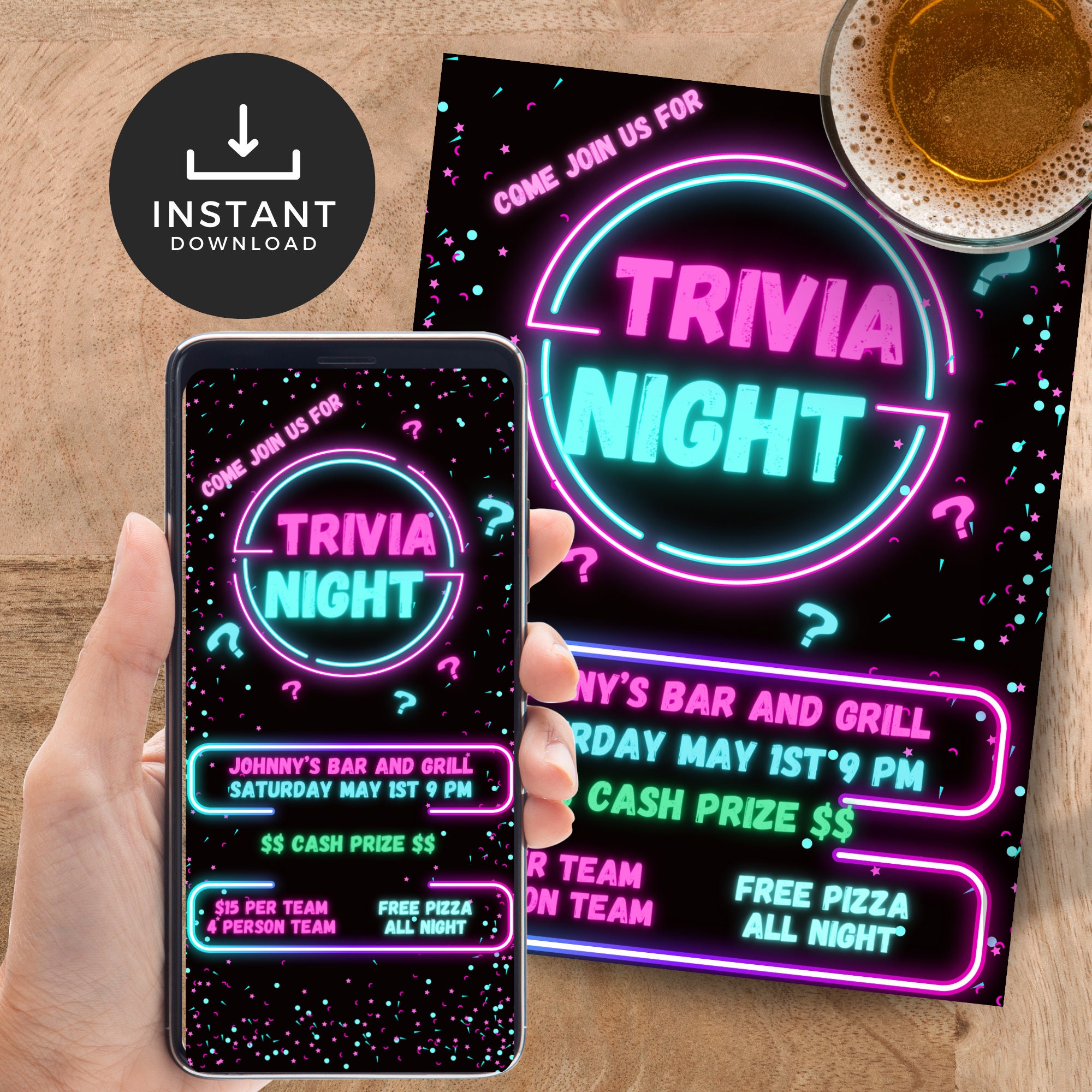 Trivia Night Invitation Adult Game Night Party Invite Pub Quiz Contest ...