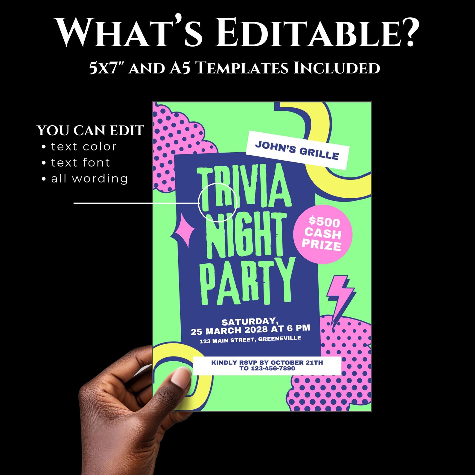 Trivia Night Invitation | Printable Pub Quiz Flyer | Editable Template ...