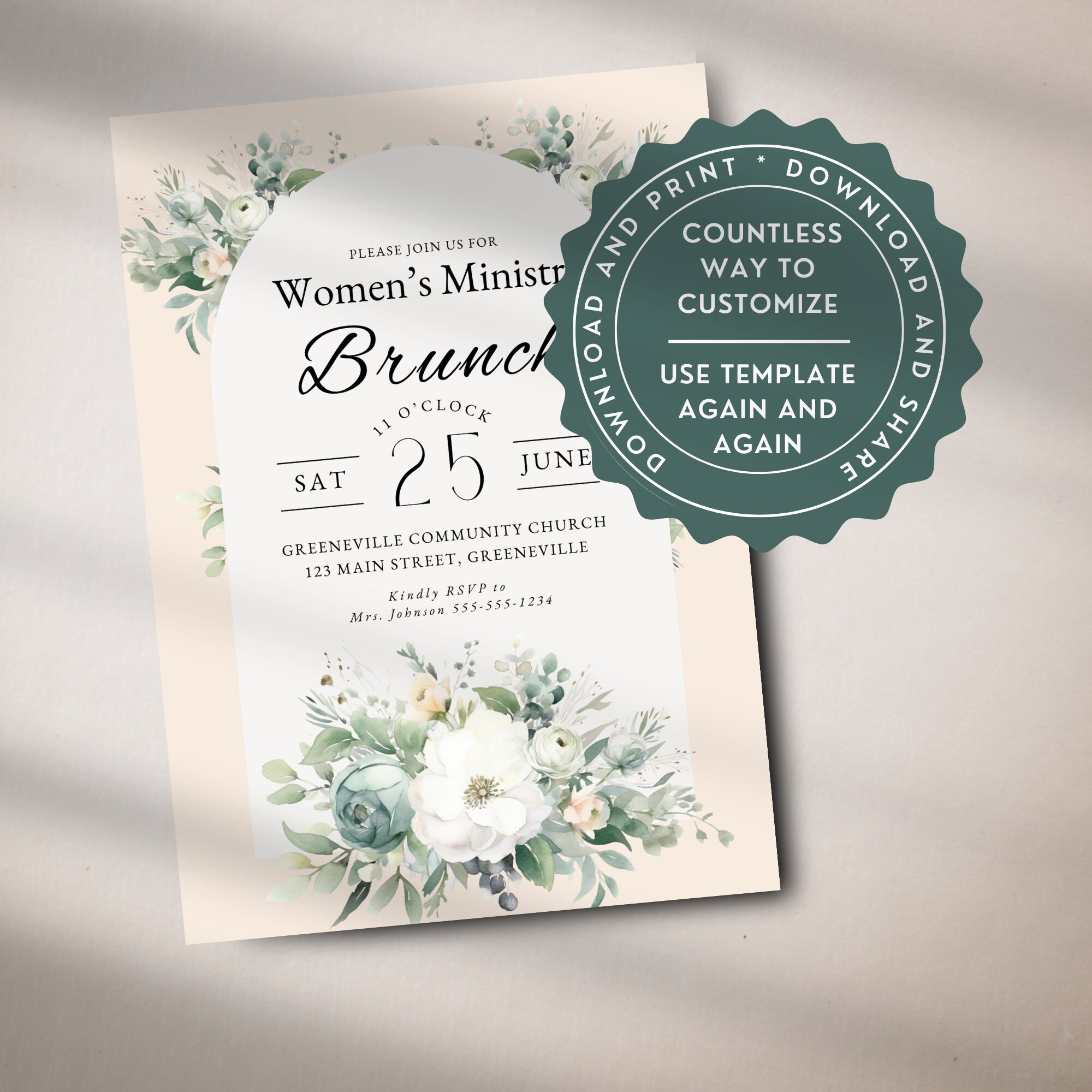 Ladies Event Watercolor Greenery Invite Sage Floral Arch Womens ...