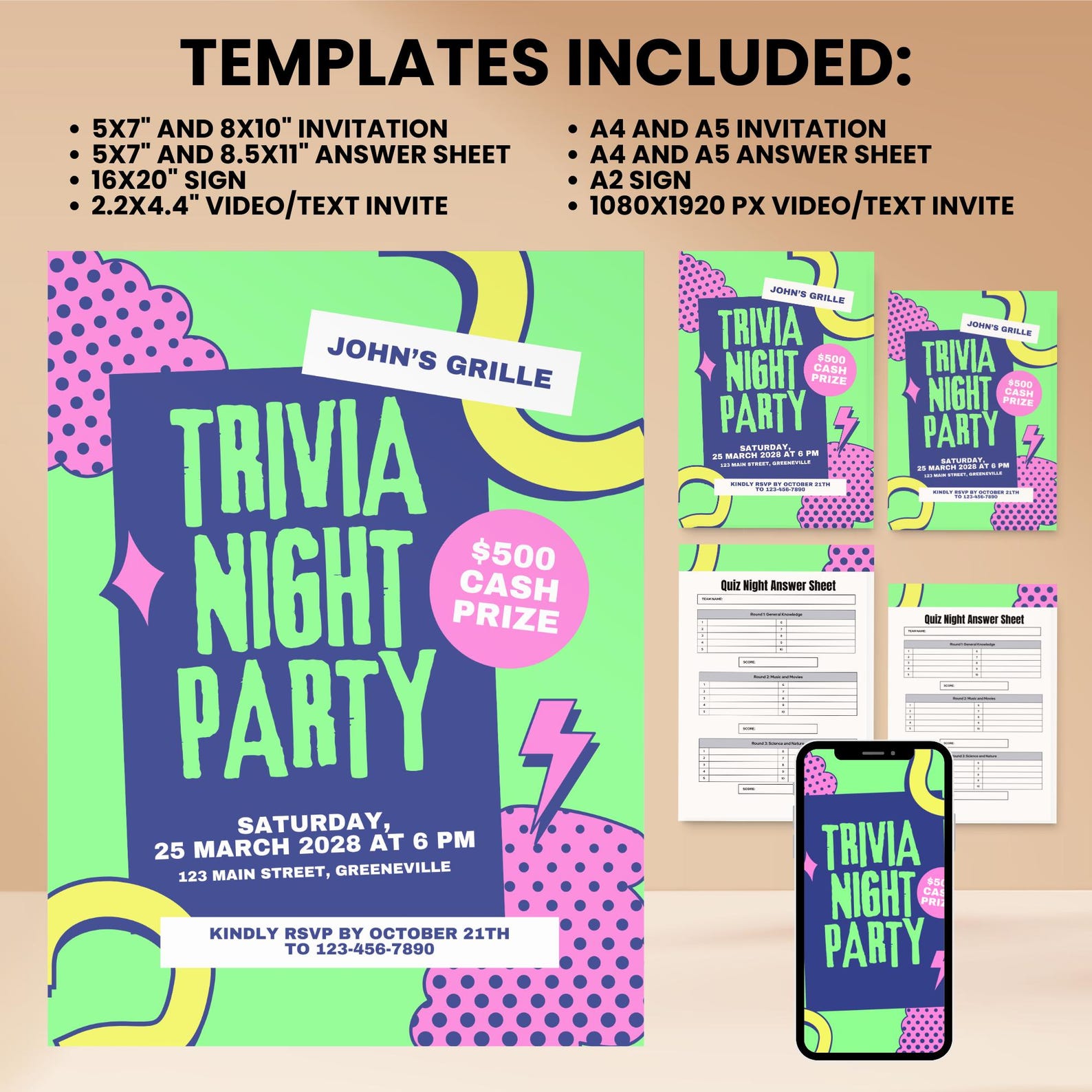 Trivia Night Invitation | Printable Pub Quiz Flyer | Editable Template ...