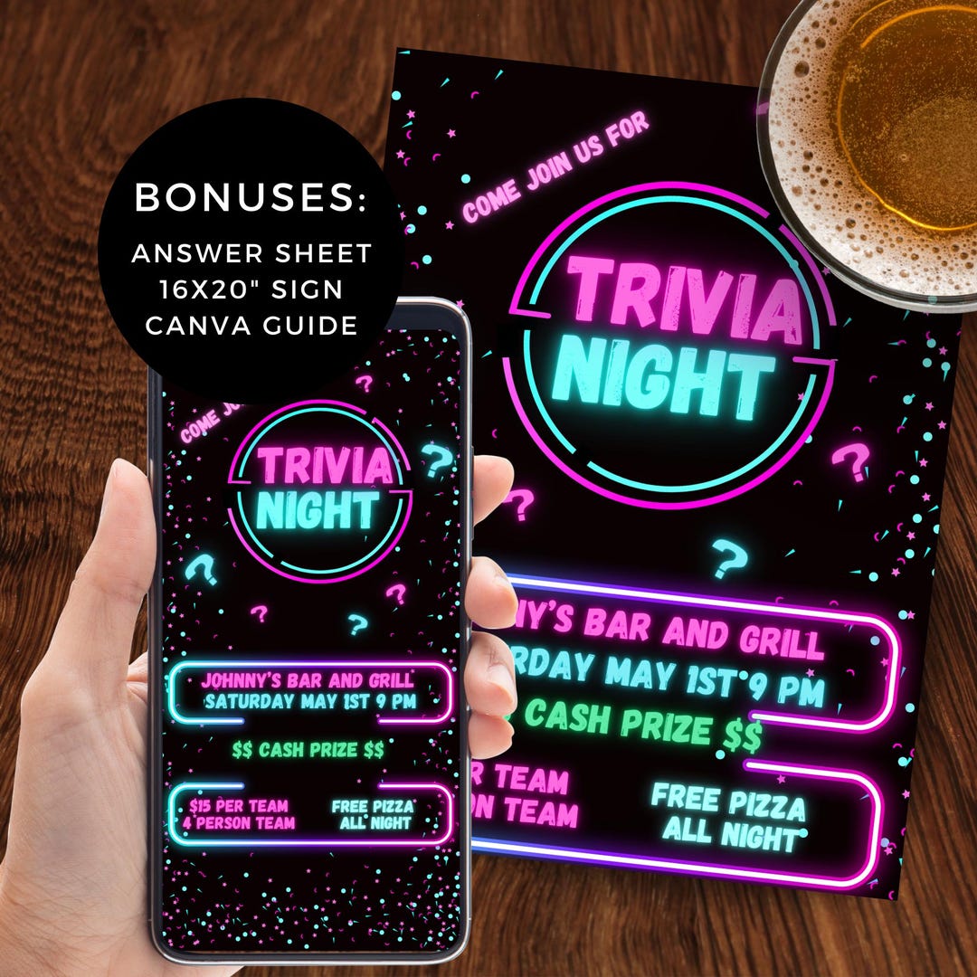 Trivia Night Invitation Adult Game Night Party Invite Pub Quiz Contest ...