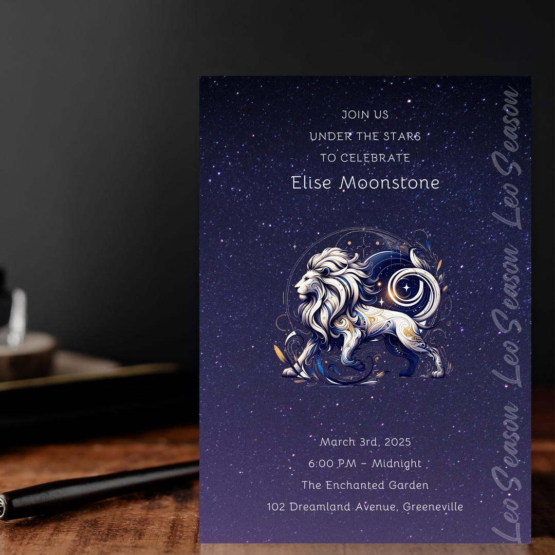 Birthday Invitation Leo, Customizable Zodiac Design Party Invite Text ...