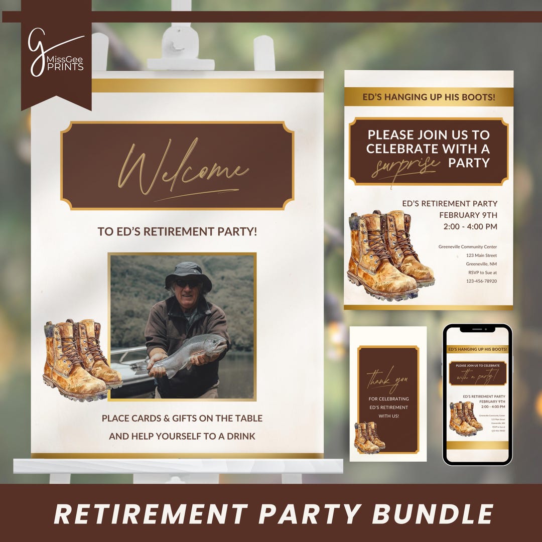 Surprise Retirement Party Invitation Bundle for Men, Customizable ...