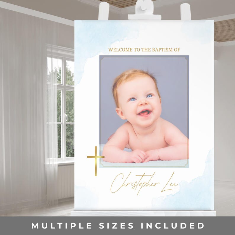 Editable Baptism Welcome Sign, Christening Poster, Baby Boy Dedication ...