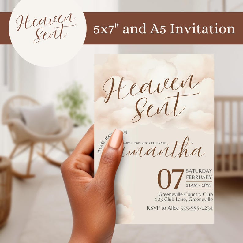 Heaven Sent Baby Shower Invitation: Gender Neutral Cloud Design ...