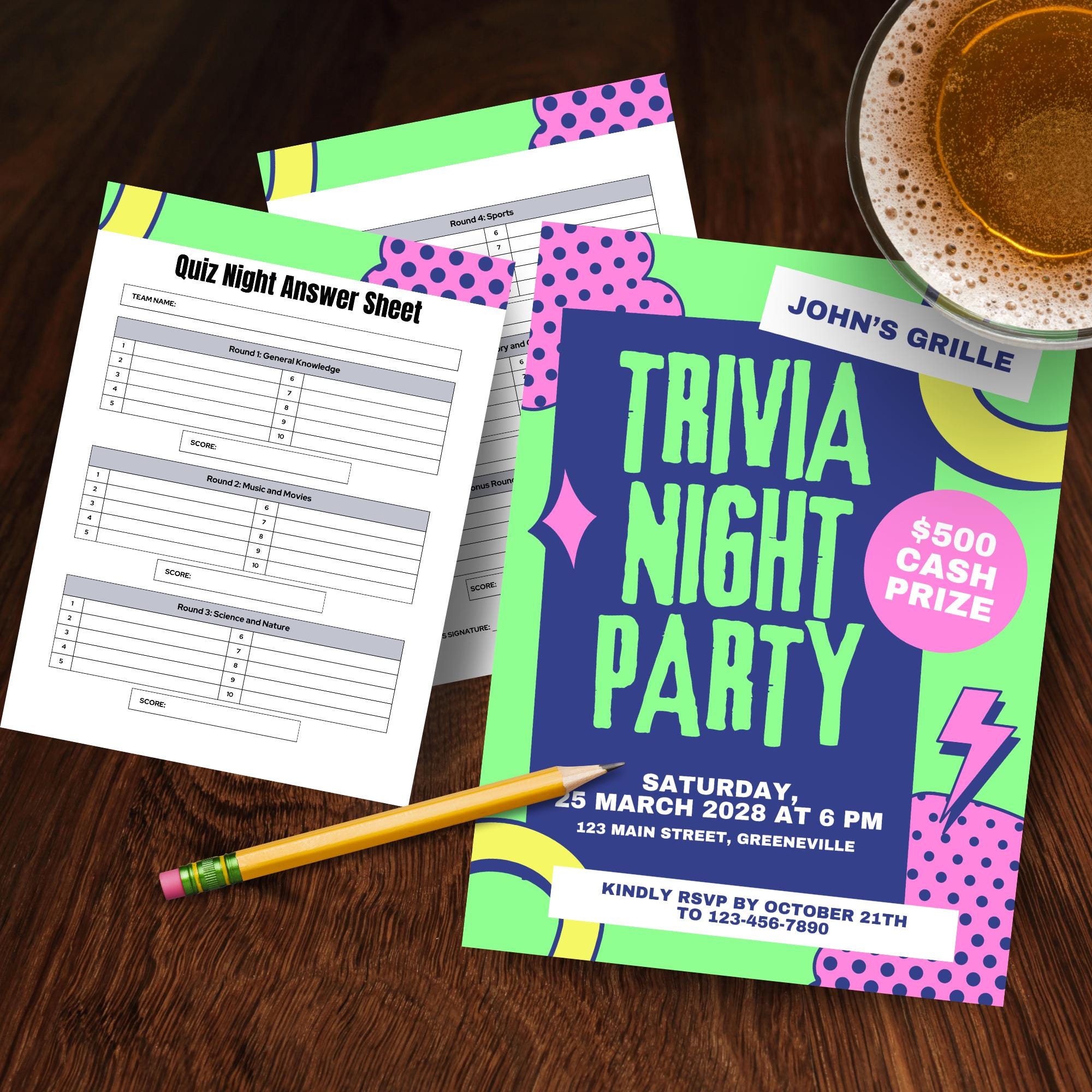 Trivia Night Invitation Printable Pub Quiz Flyer Editable Template ...