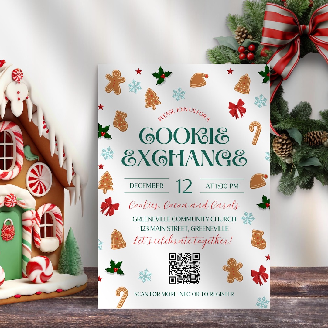 Editable Christmas Cookie Exchange Flyer, Holiday Party Invitation, Fun ...