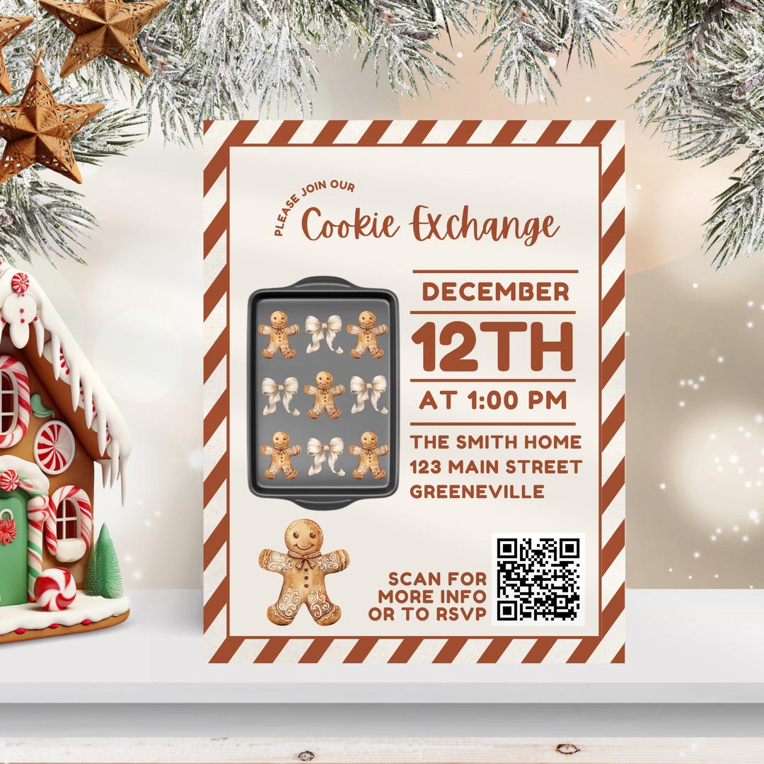 Editable Cookie Exchange Flyer With QR Code, Christmas Party Invitation ...