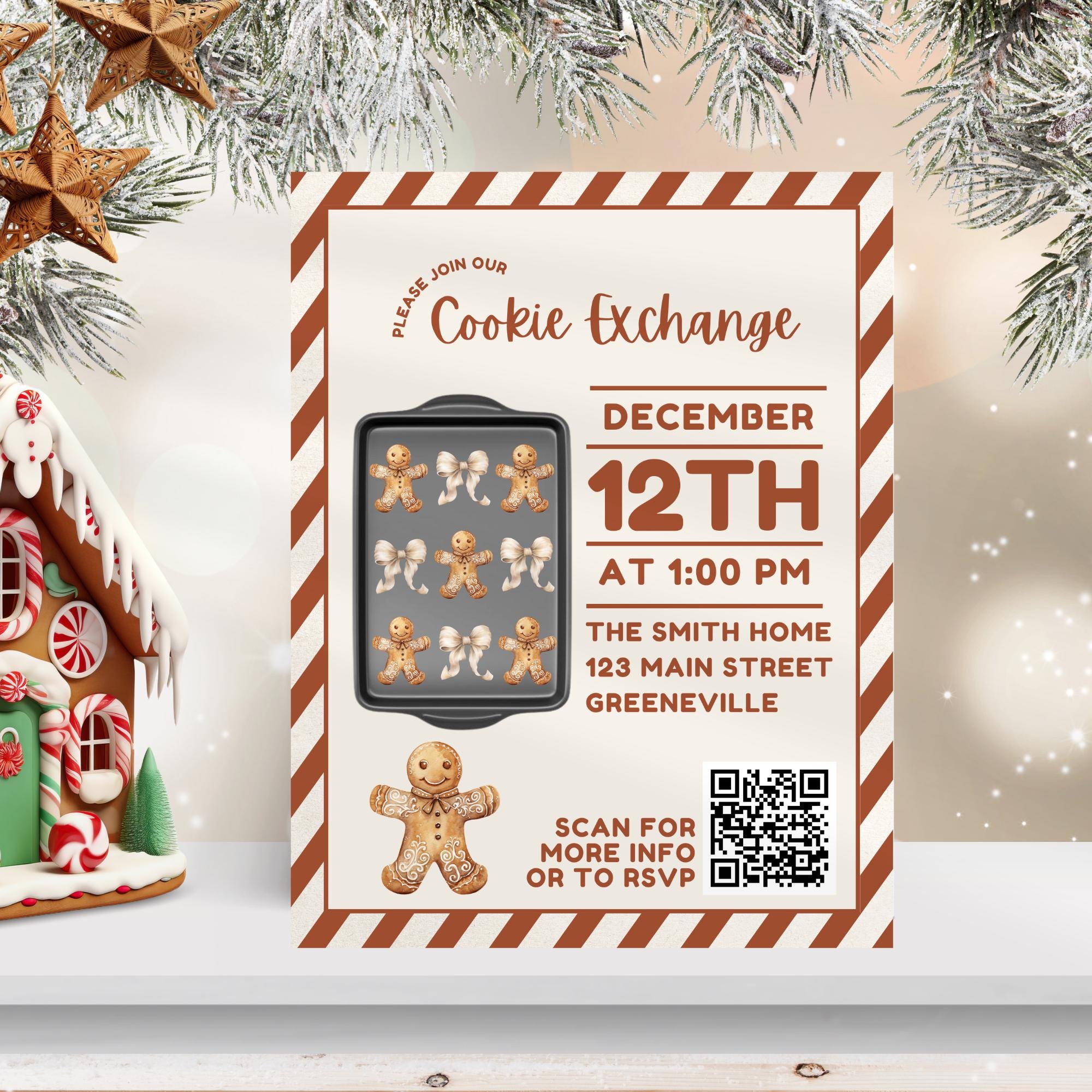 Editable Cookie Exchange Flyer With QR Code, Christmas Party Invitation ...